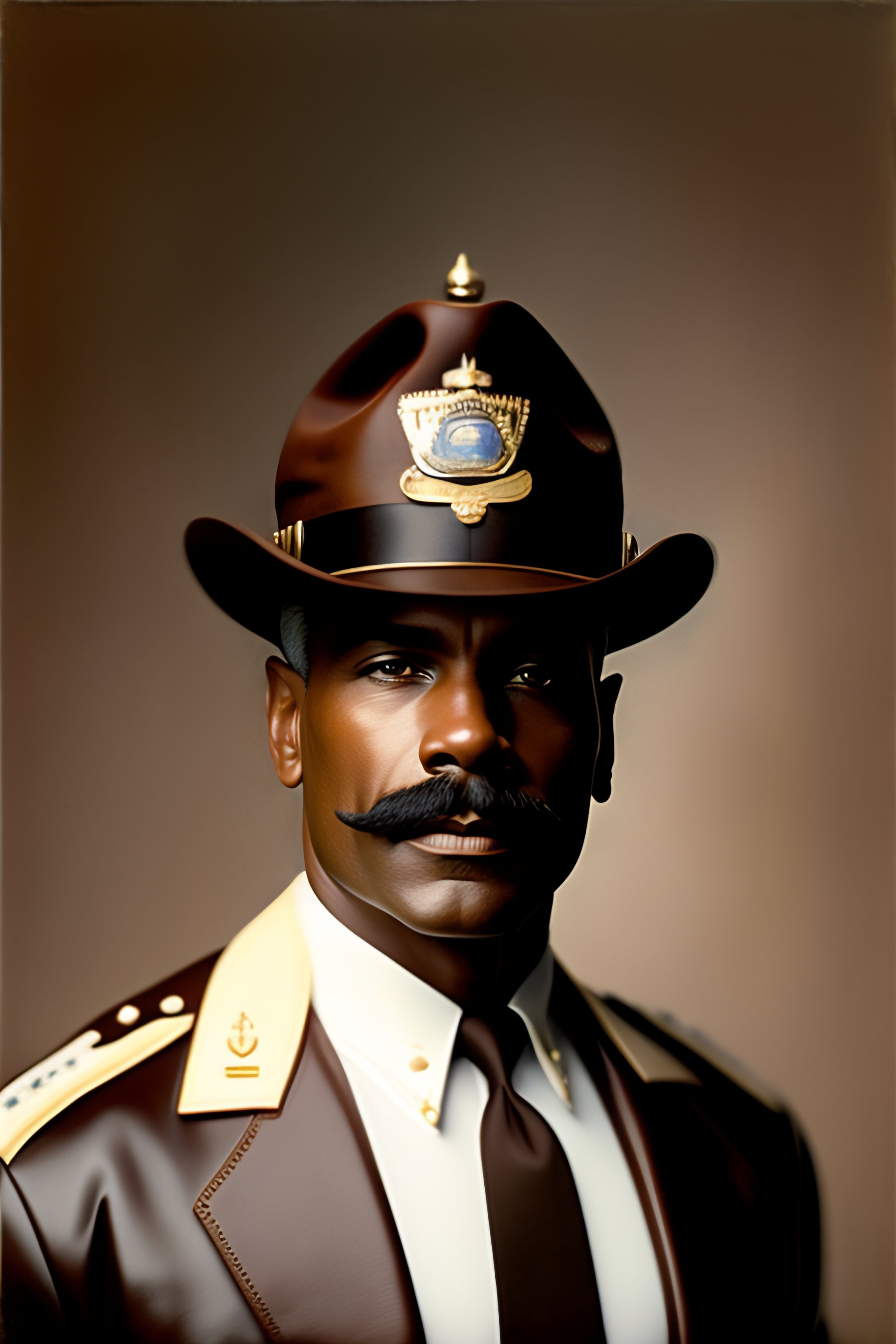 Lexica - Portrait of a 53 year old cop with mustache wearing a brown ...