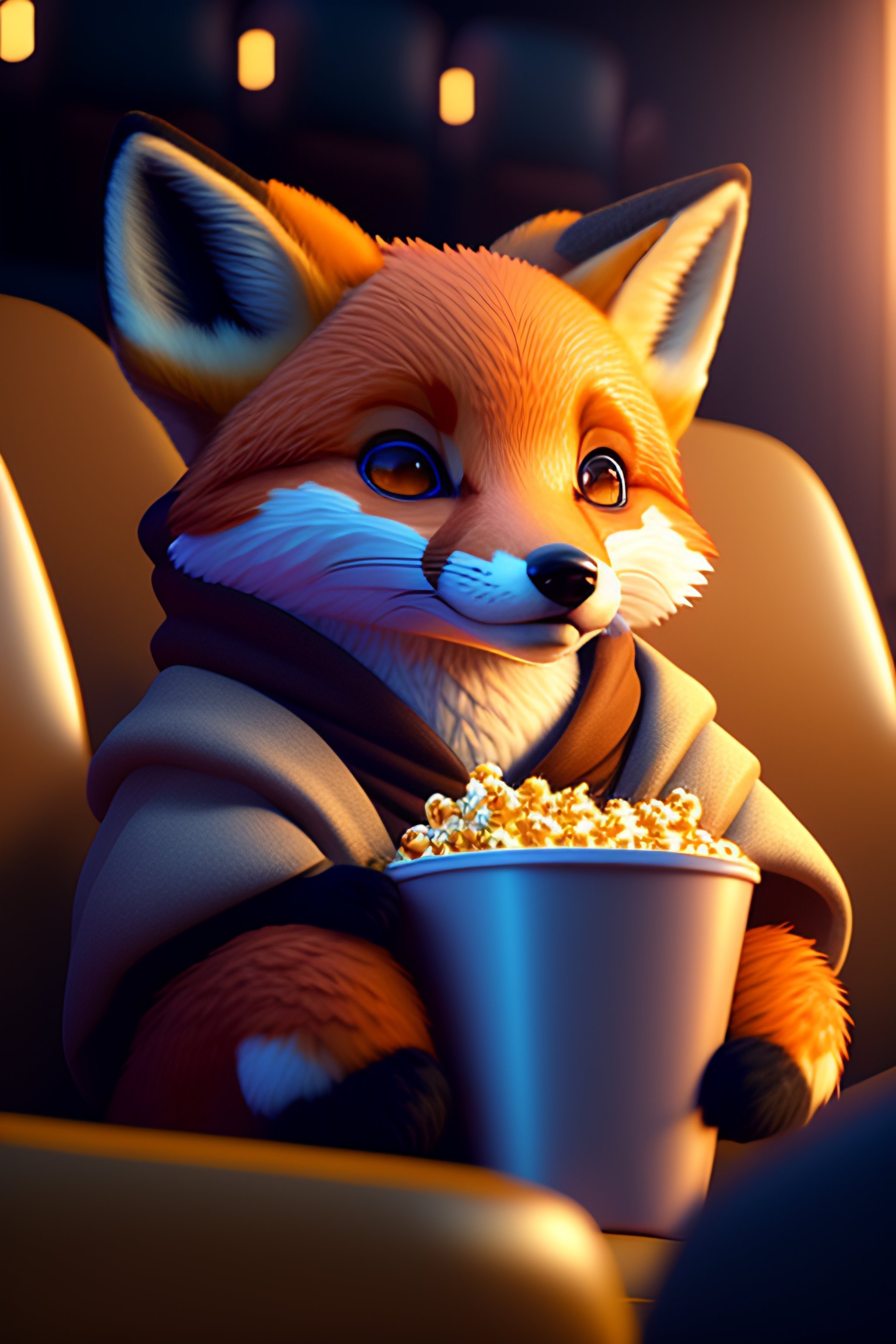 Lexica - Cute small humanoid Fox woman sitting in a movie theater ...