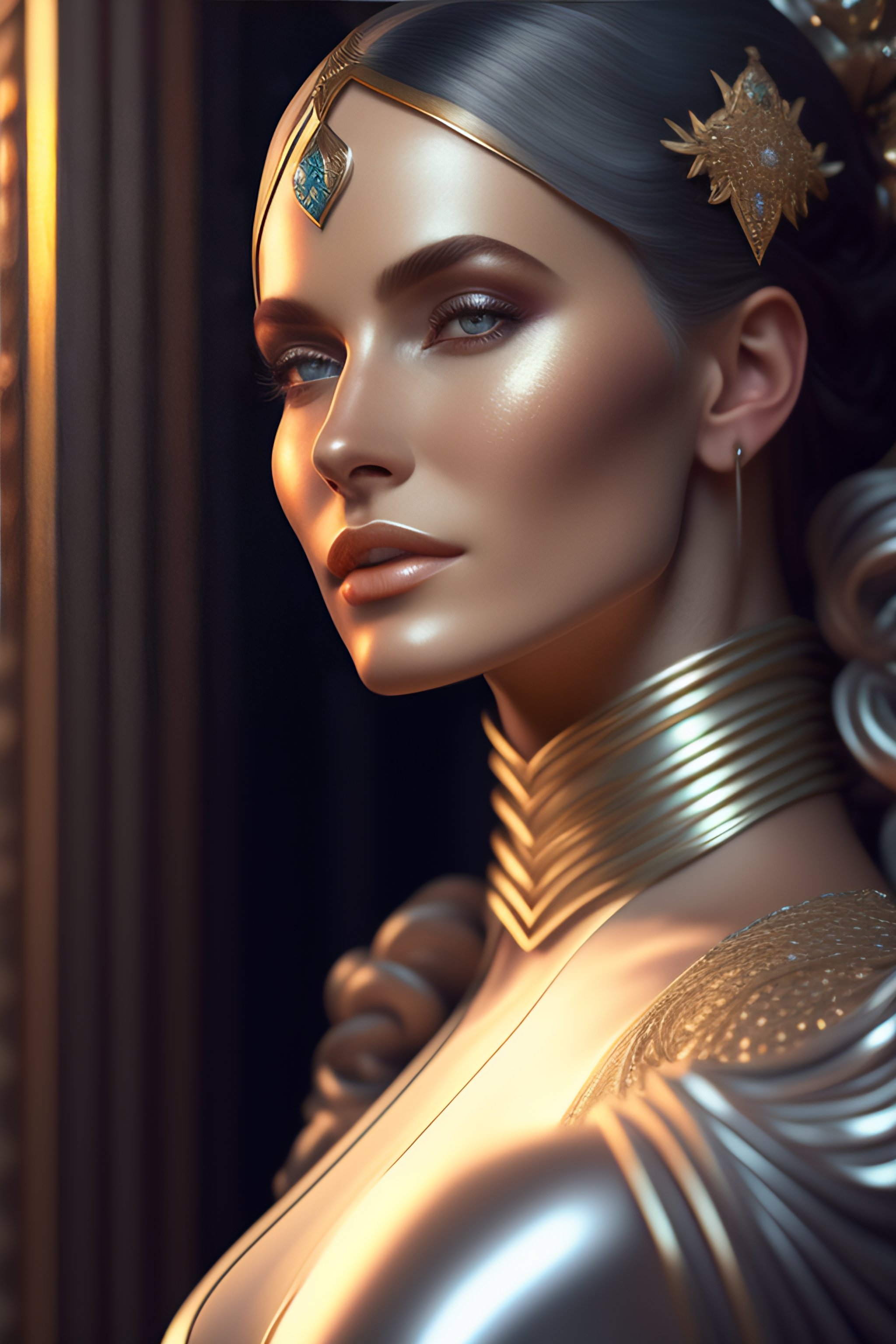 Lexica - Young woman wearing silver threads, art by aleksi briclot and ...