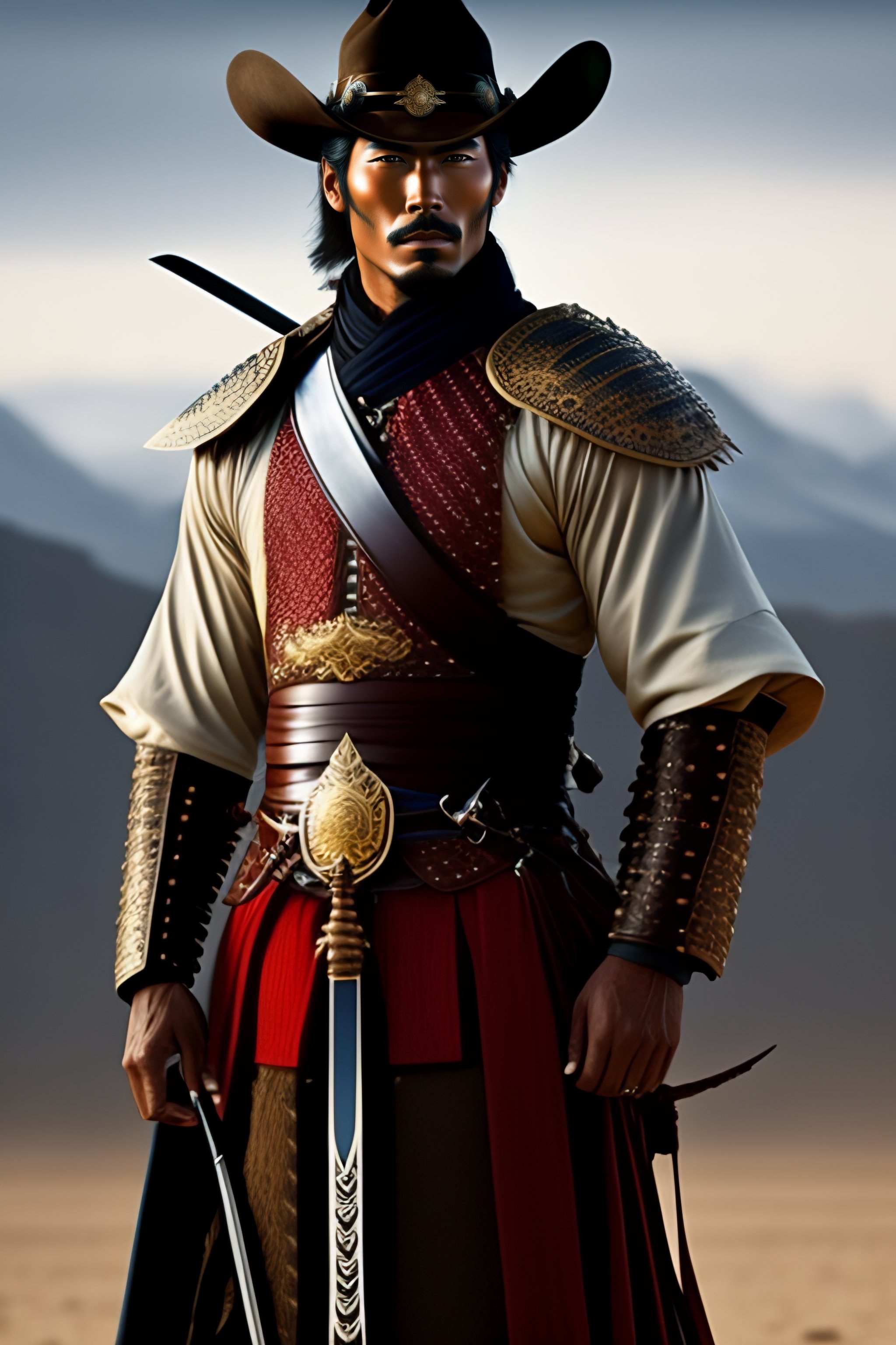 Lexica - Male non-asian samurai cowboy. He looks like Clint Eastwood ...