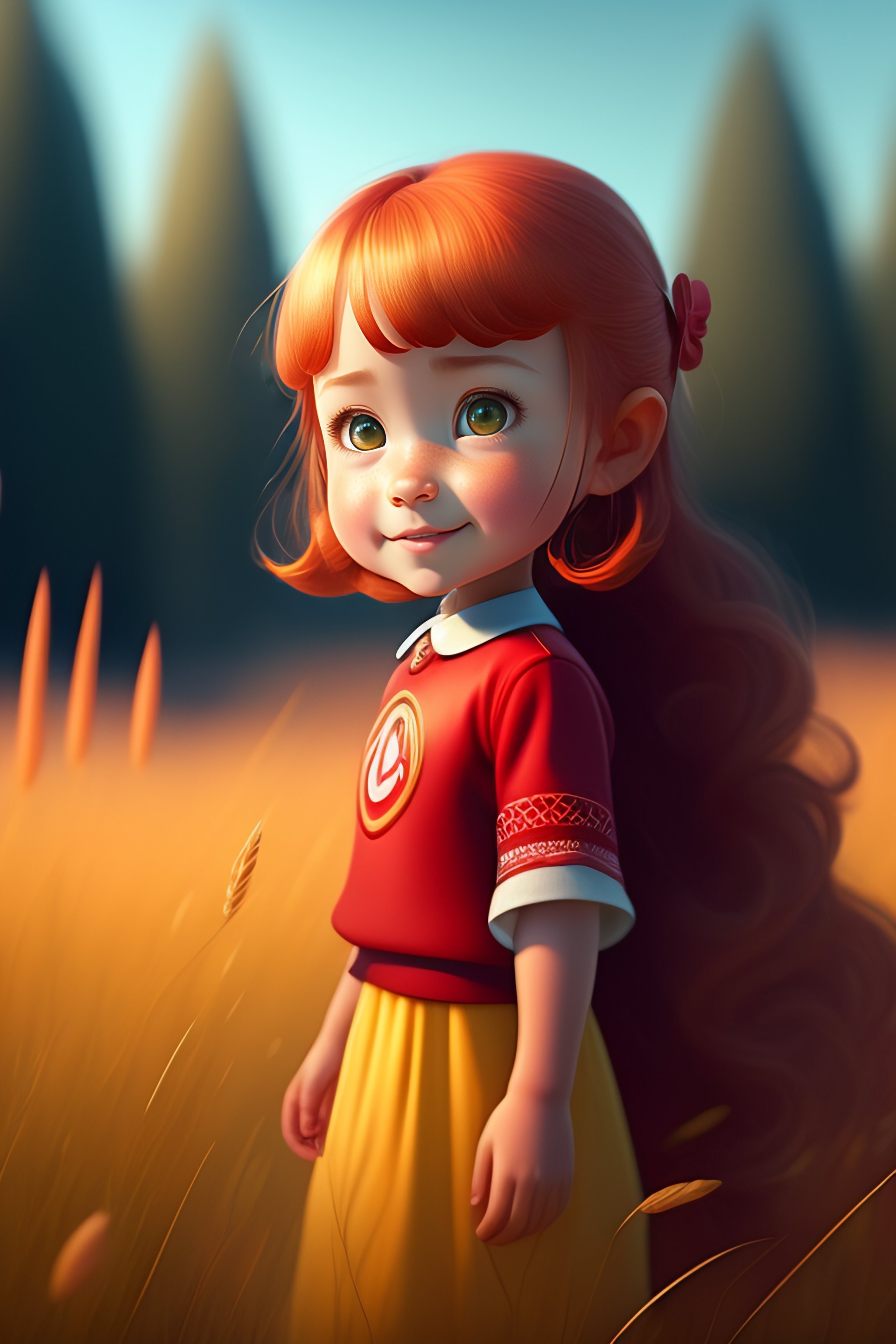 Lexica - View of gorgeous meadow with 2 year old lhappy girl in red ...