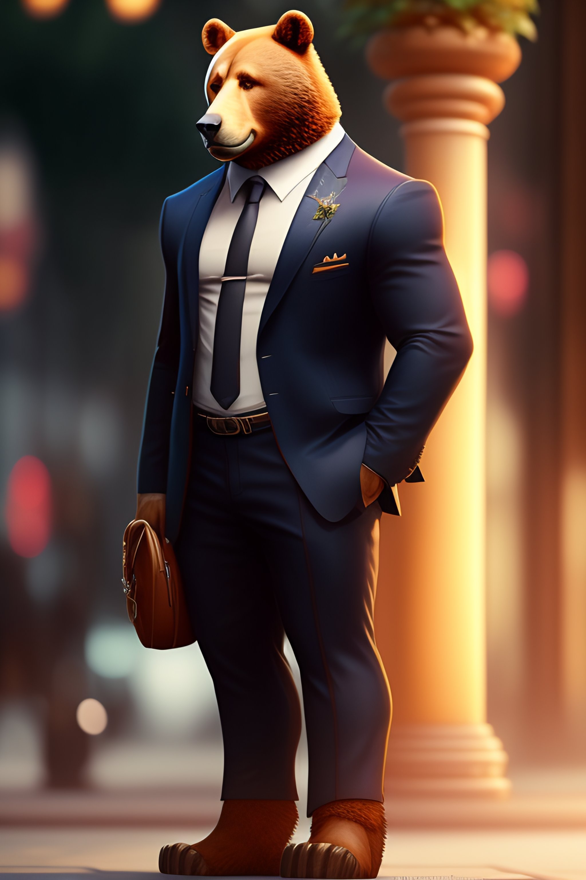 Lexica - Anthro furry humanoid bear, three piece suit, checking watch ...