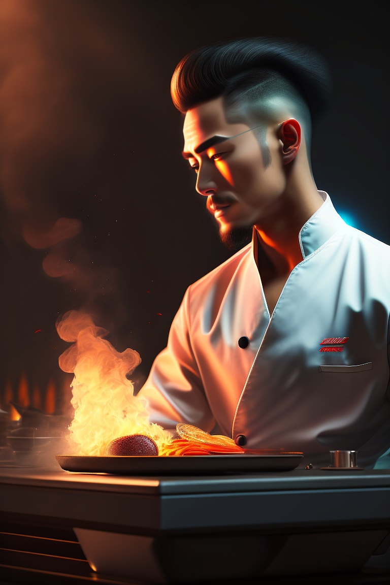 Lexica - Cheff with white clothes, cooking in teppanyaki table with ...