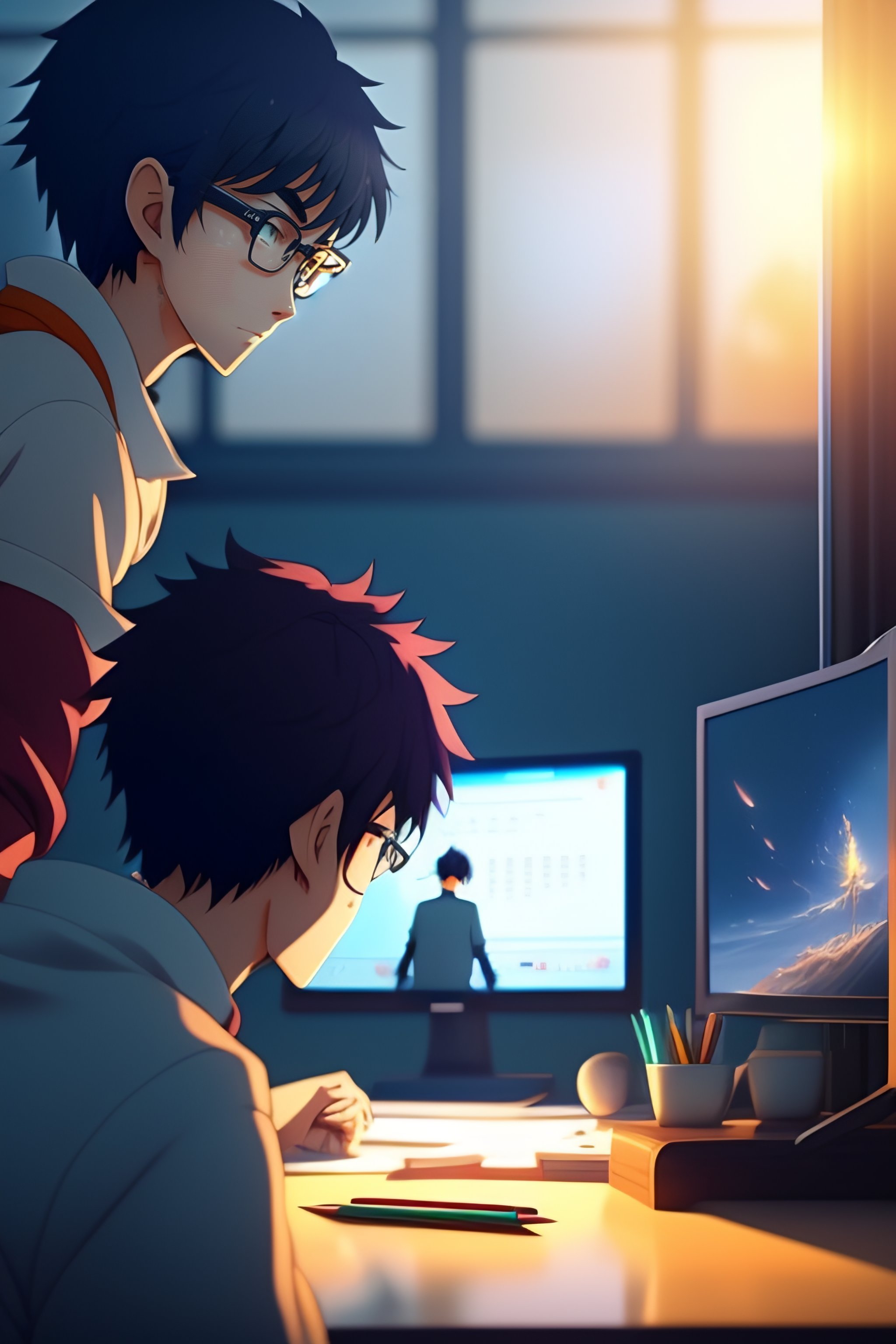 Lexica - A nerdy anime boy is planing his work on whiteboard with ...