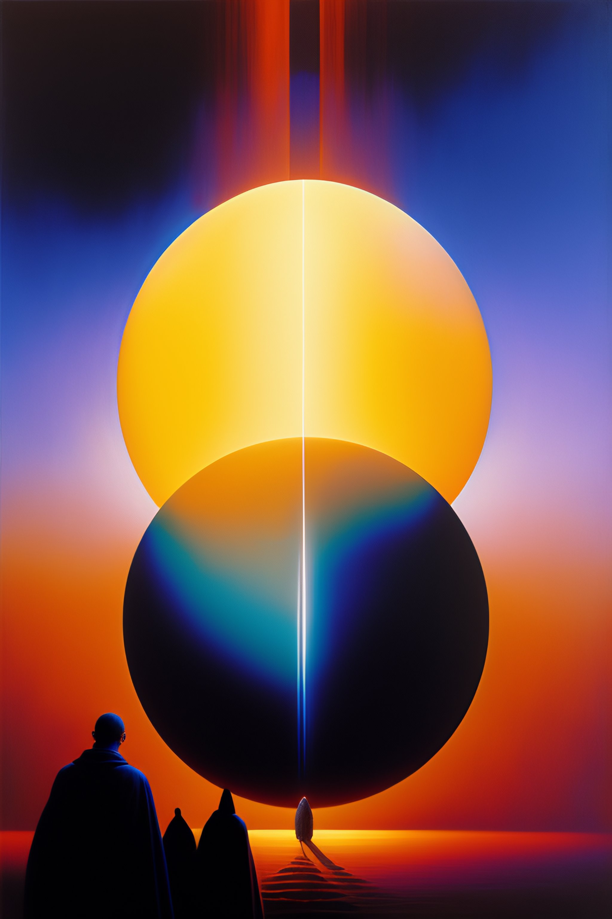 Lexica - Worshippers in robes huddled around a very complex gigantic ...