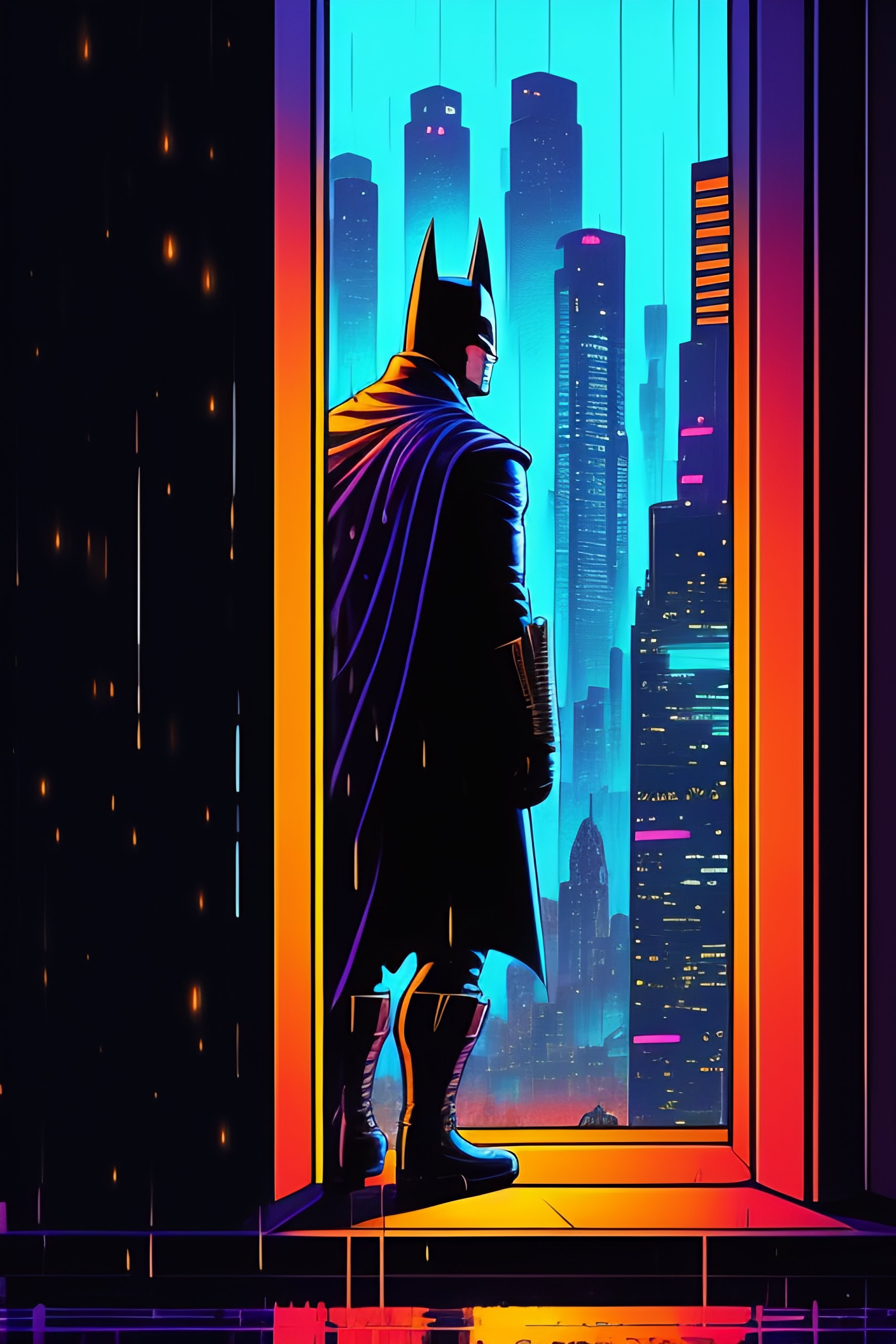 Lexica - Sci-fi noir style. A neon-lit city skyline seen through a ...