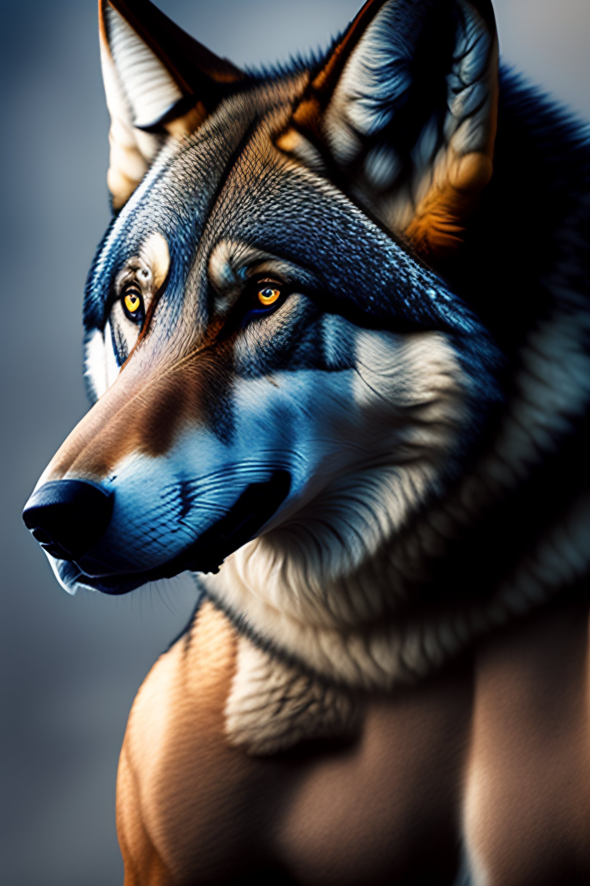 Lexica - A wolf and a human body layered over one another