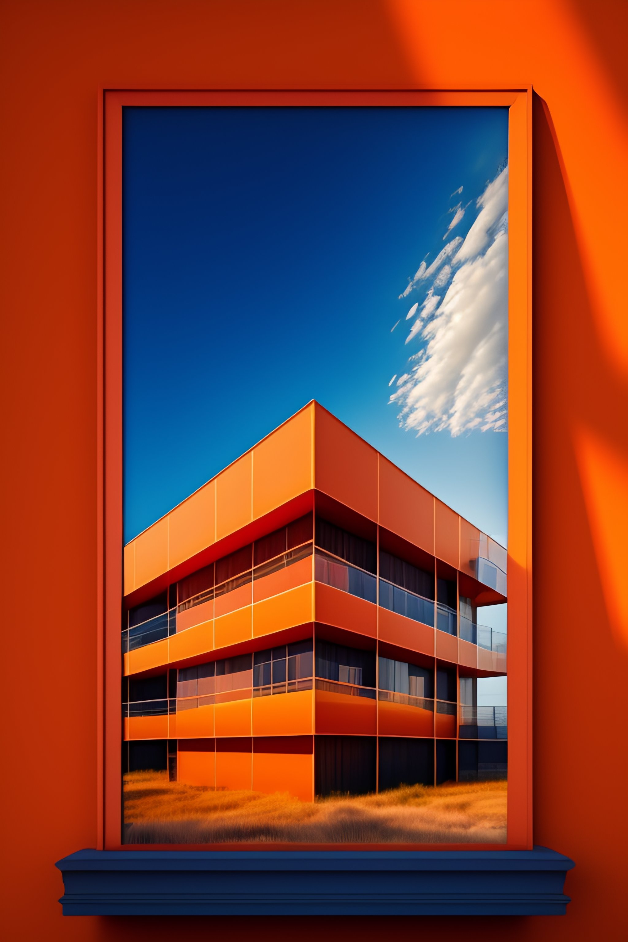 Lexica - Orange architecture with blue clouds