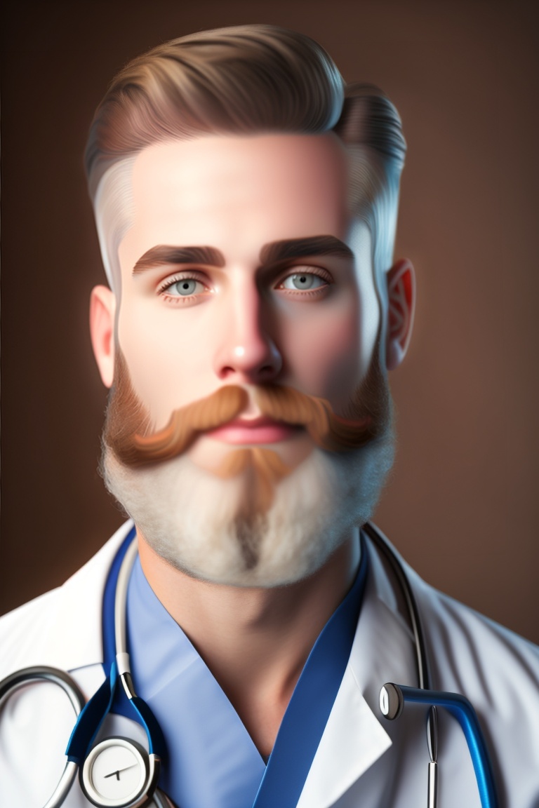 Lexica - American, Young doctor with beard, front face, stethoscope ...