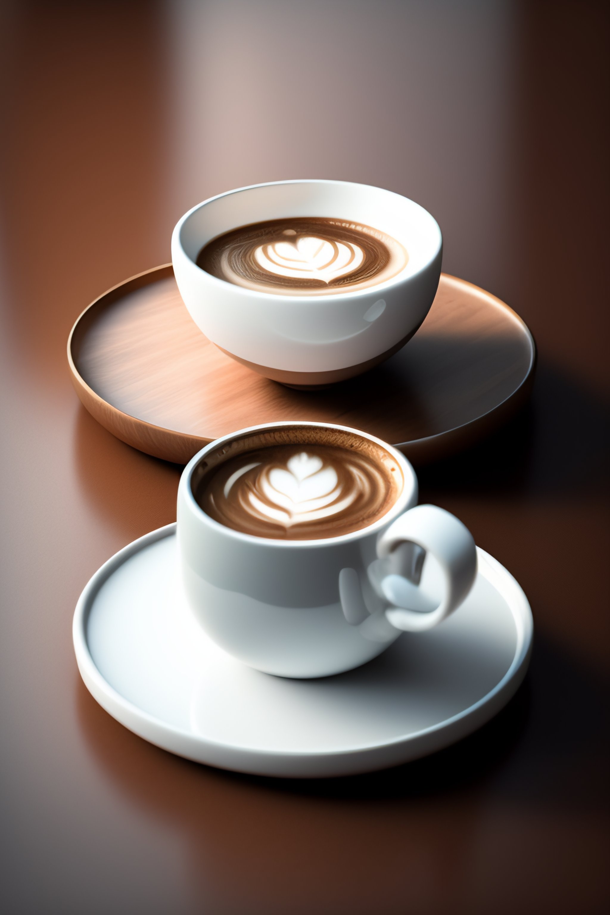 Lexica - Single latte cup on a table, on a plate, with a white ...