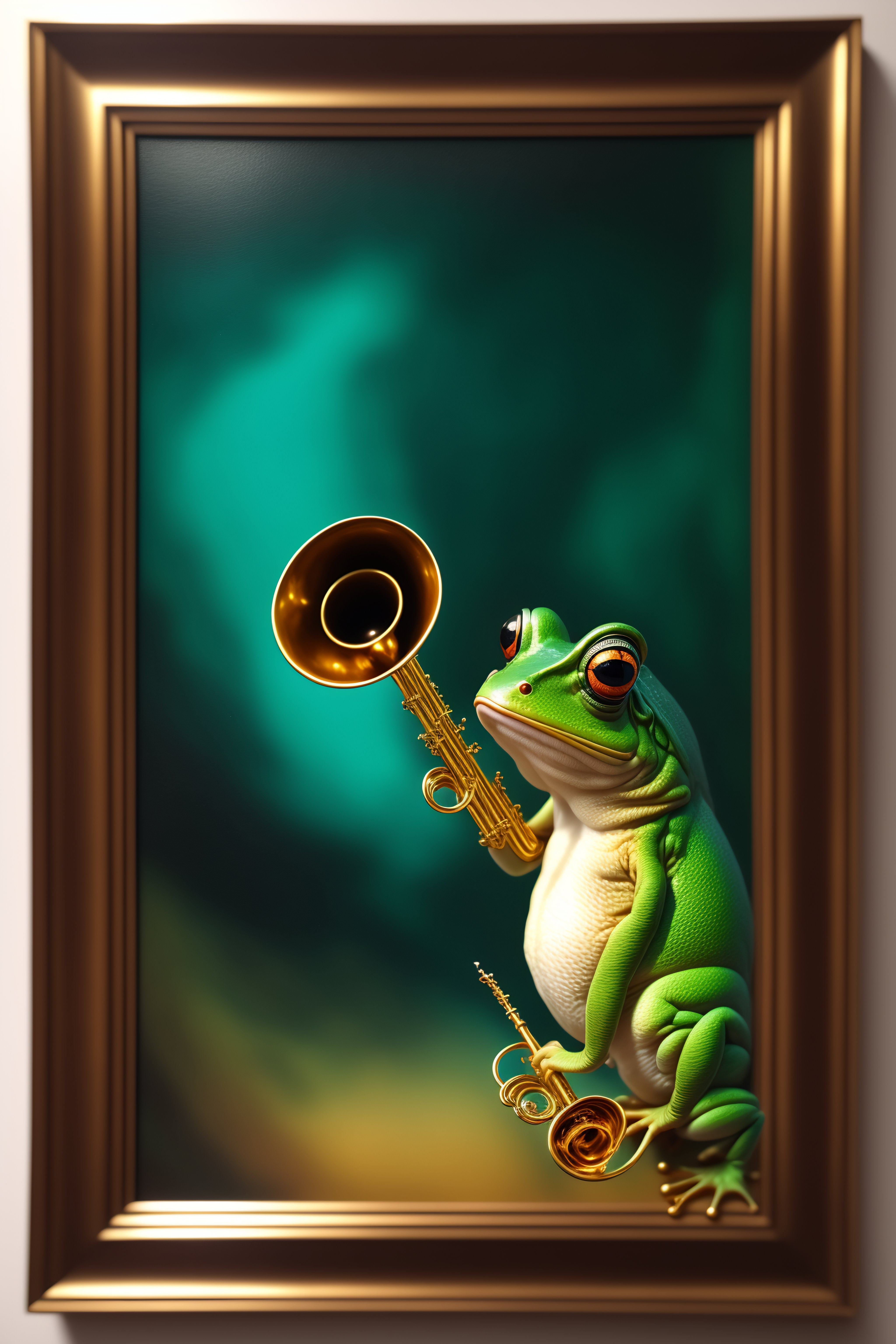 Lexica - A barroco painting of a frog playing the trumpet
