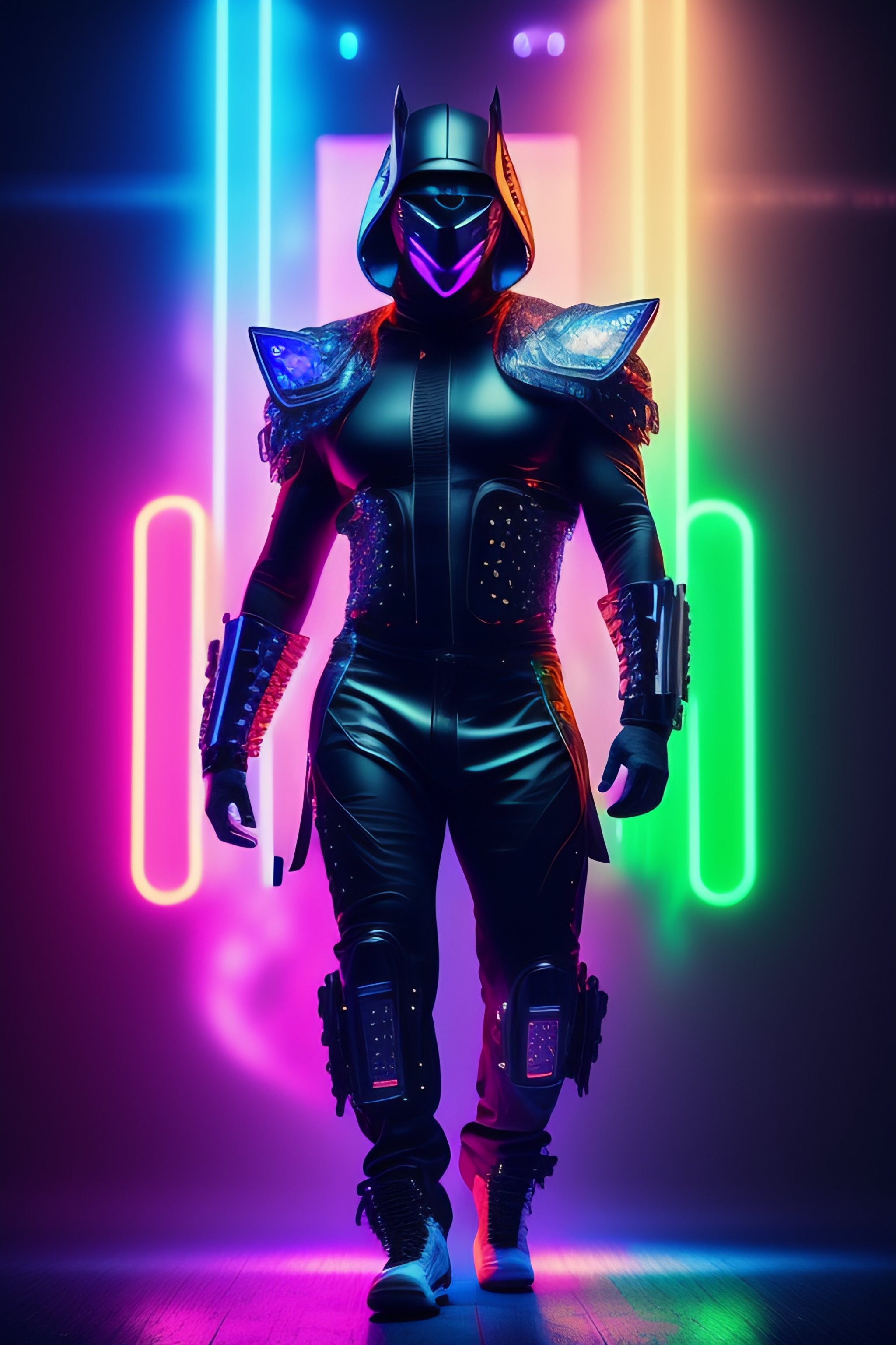Lexica - Futuristic masked cyberpunk dancer, half cyborg, dancing in a ...