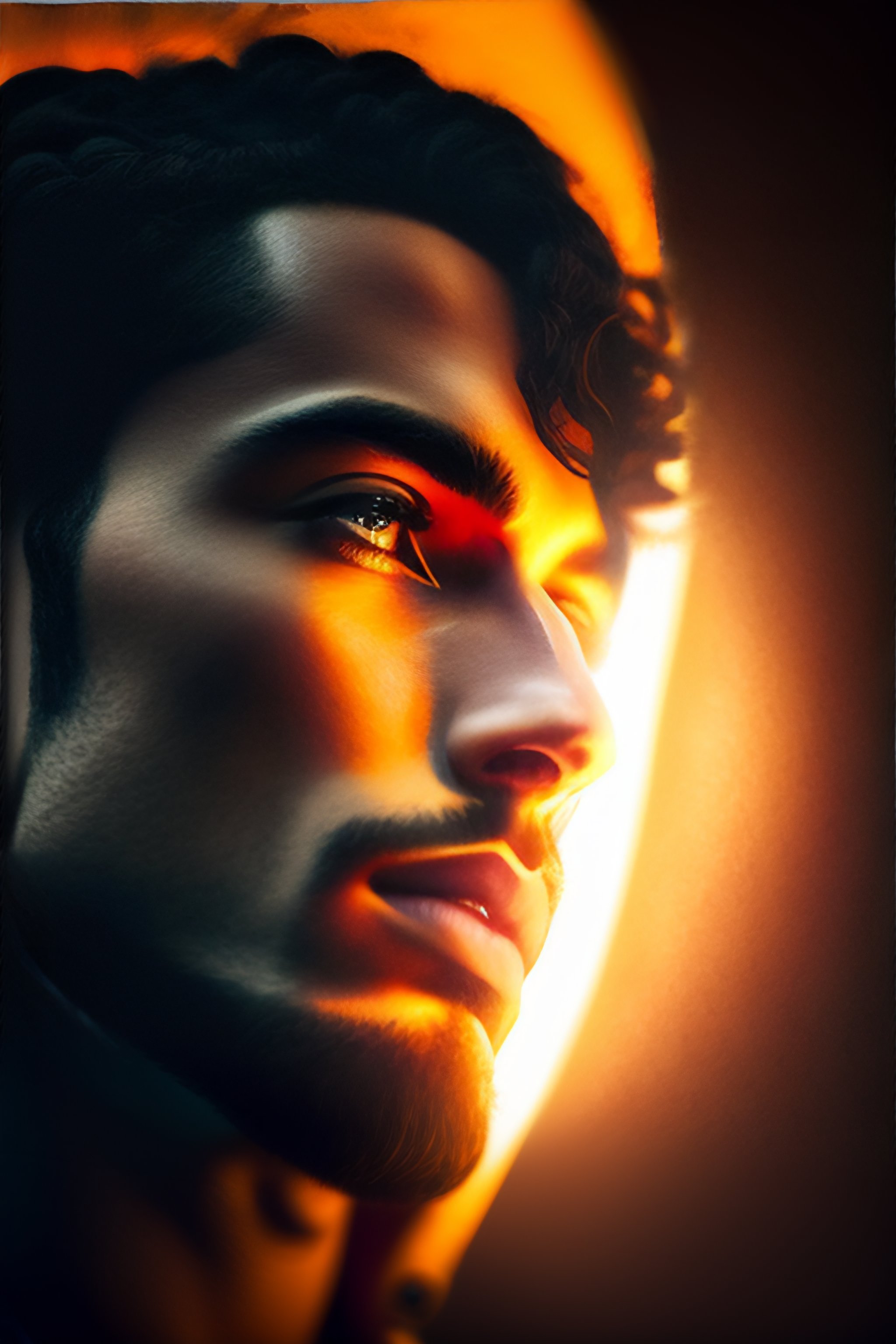 Lexica - Very beautiful man, standing in a dark room, glowing light ...