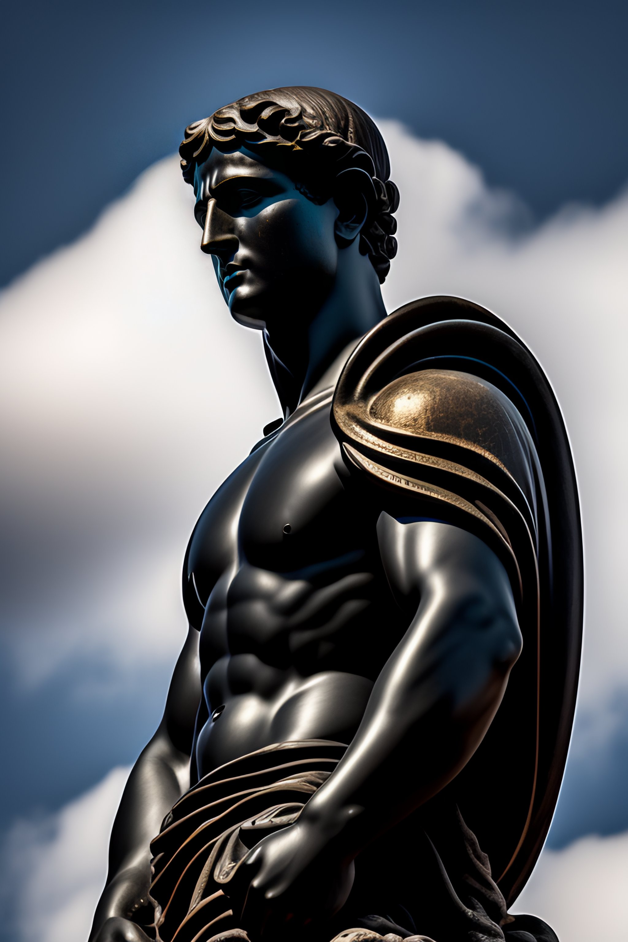 Lexica - A portrait of a roman statue man painted in black with a white ...