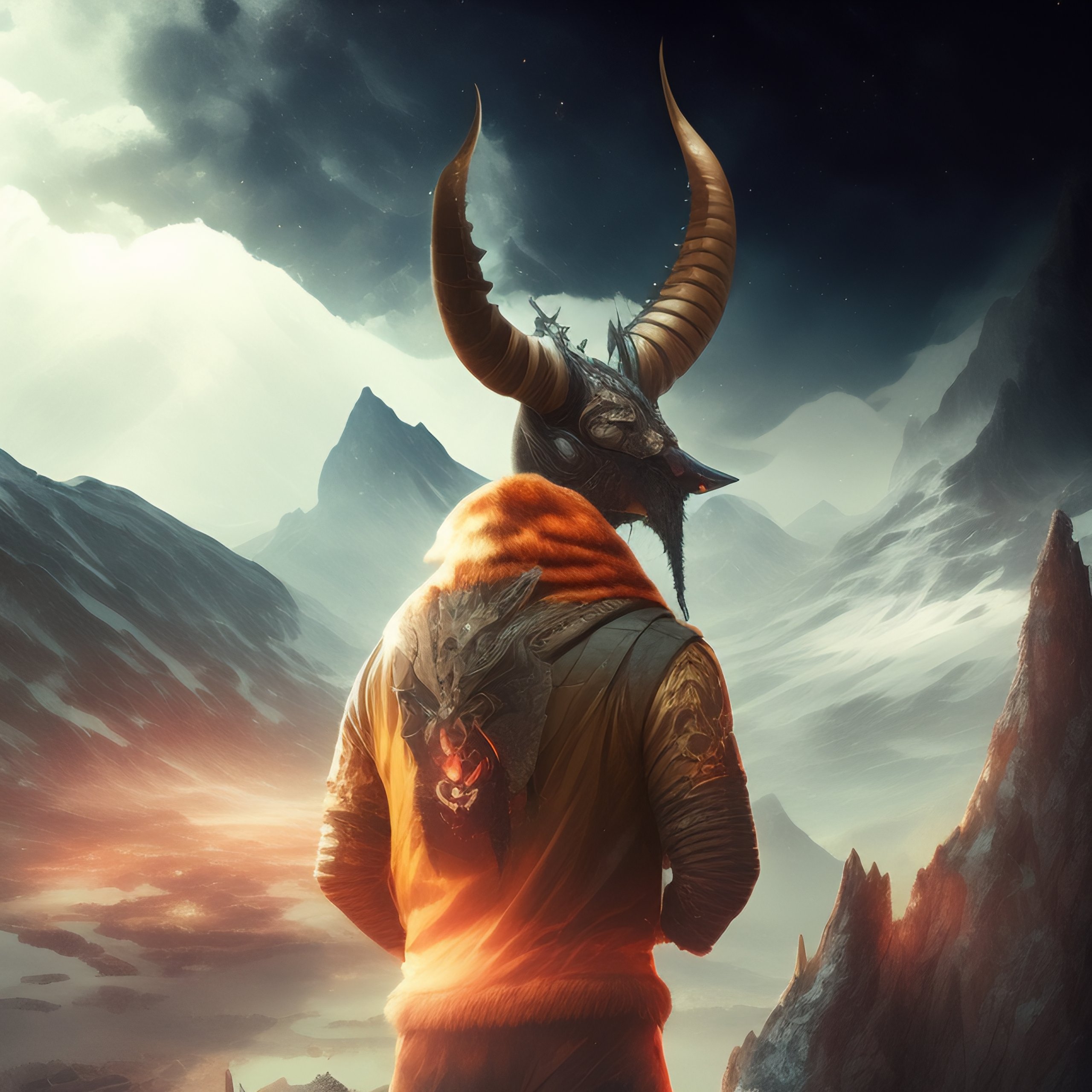 Lexica - Back view Horned Hooded tribal balkan gangster man wearing ...