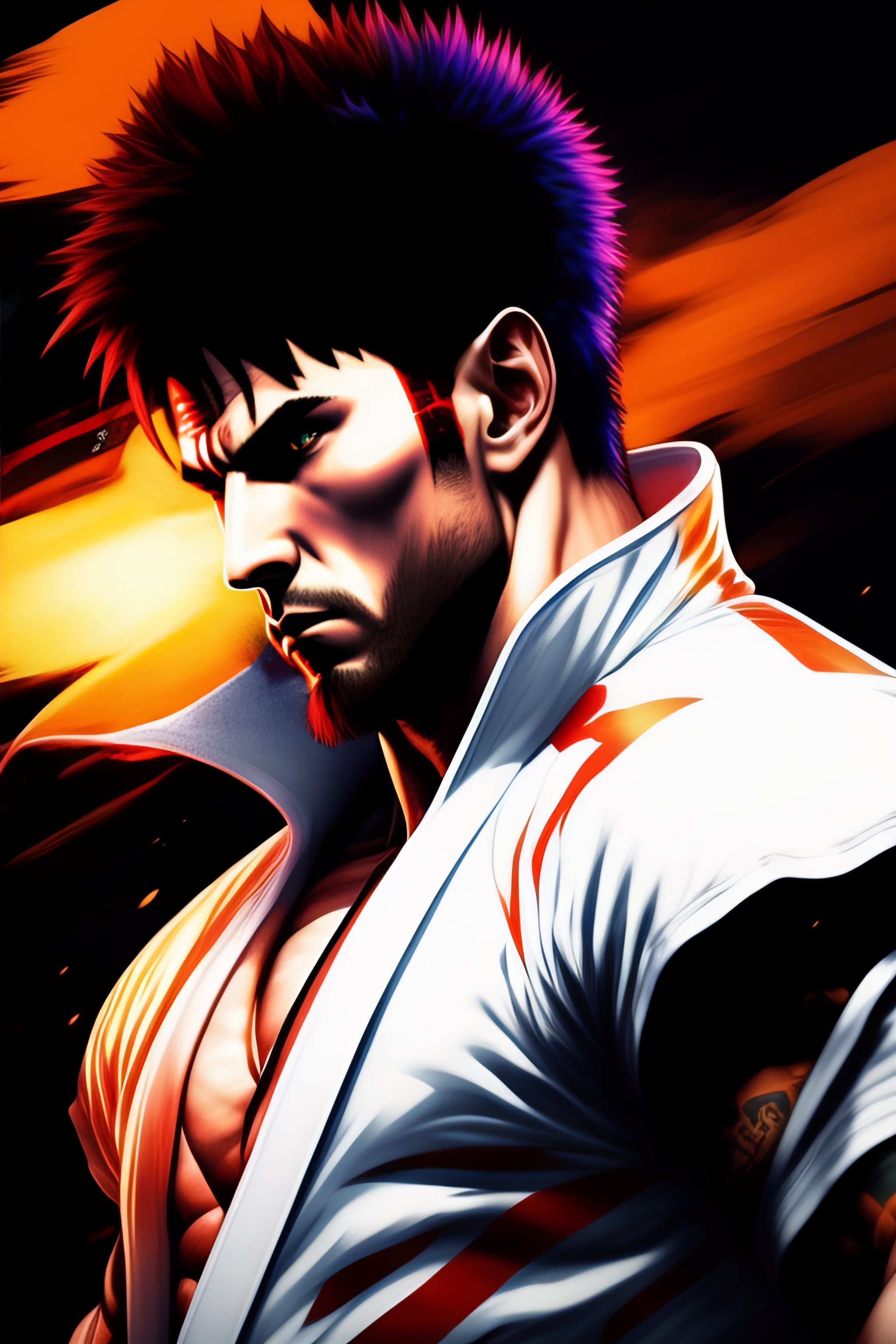 Lexica - Messi as a Street Fighter Ryu psycho portrait preparing a Hadouken, wearing white ...