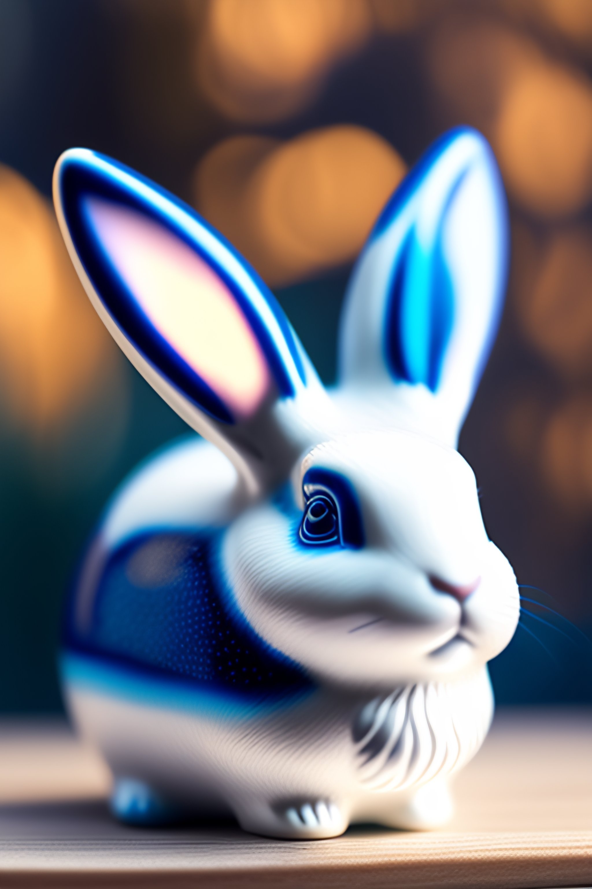 Lexica - A fine-china porcelain rabbit with blue painted detailing, bokeh