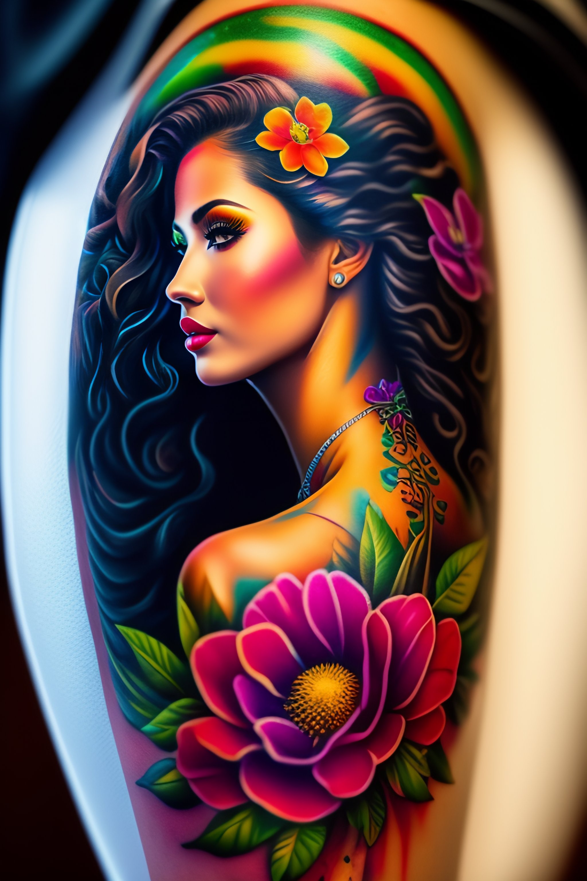 Lexica - A colourful nymph tattoo suited for women