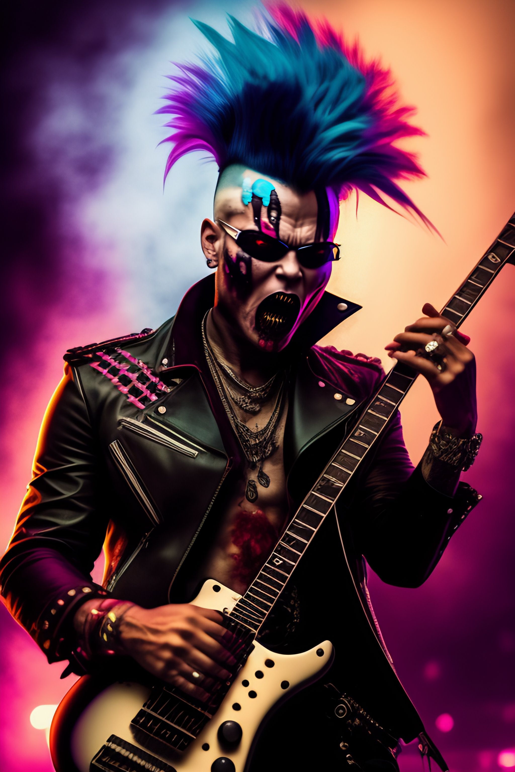 Lexica - A zombie punk rocker with a mohawk playing electric guitar