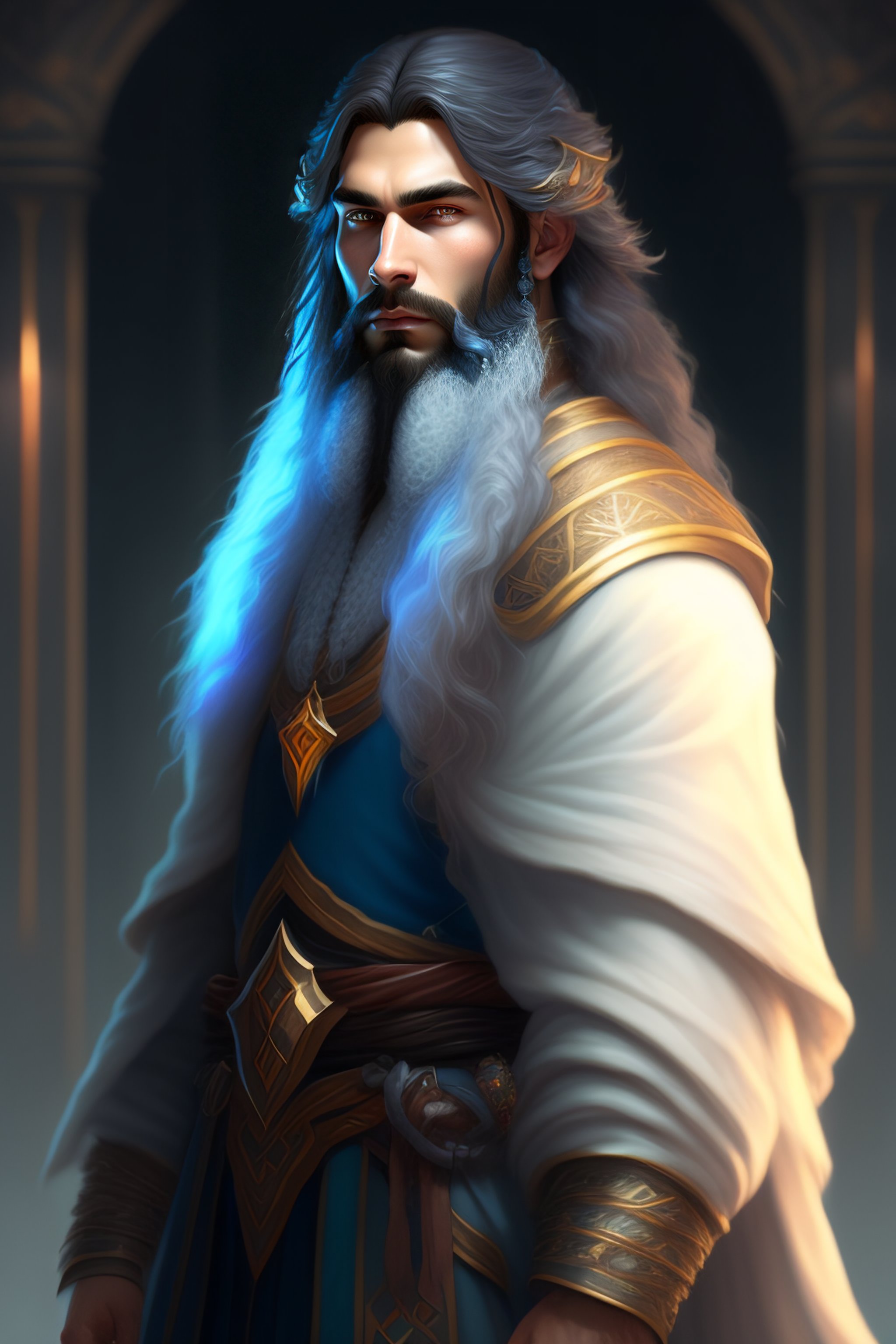 Lexica - Wide angle, male caucasian genasi from d & d, light blue skin ...