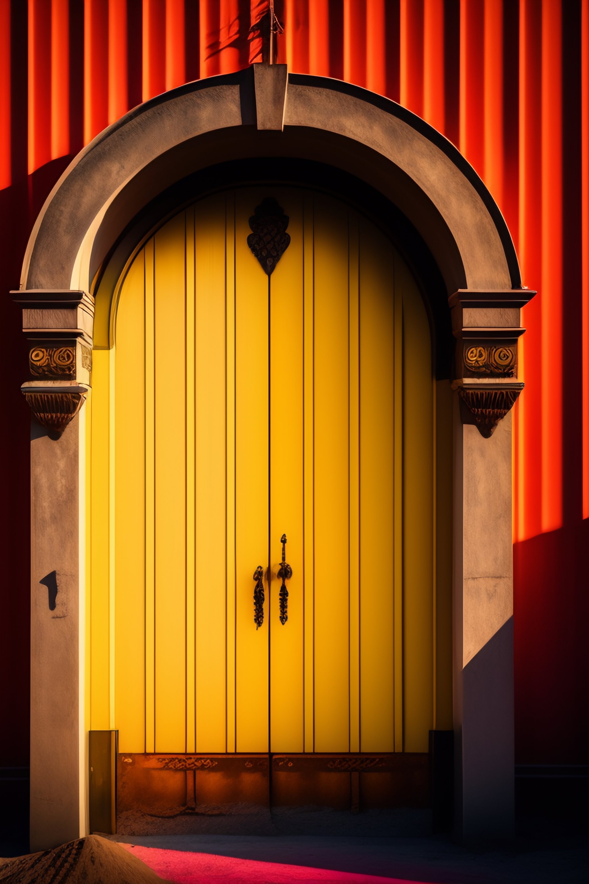 Lexica - Old circus door, vintage, sand on the floor, yellow lights ...