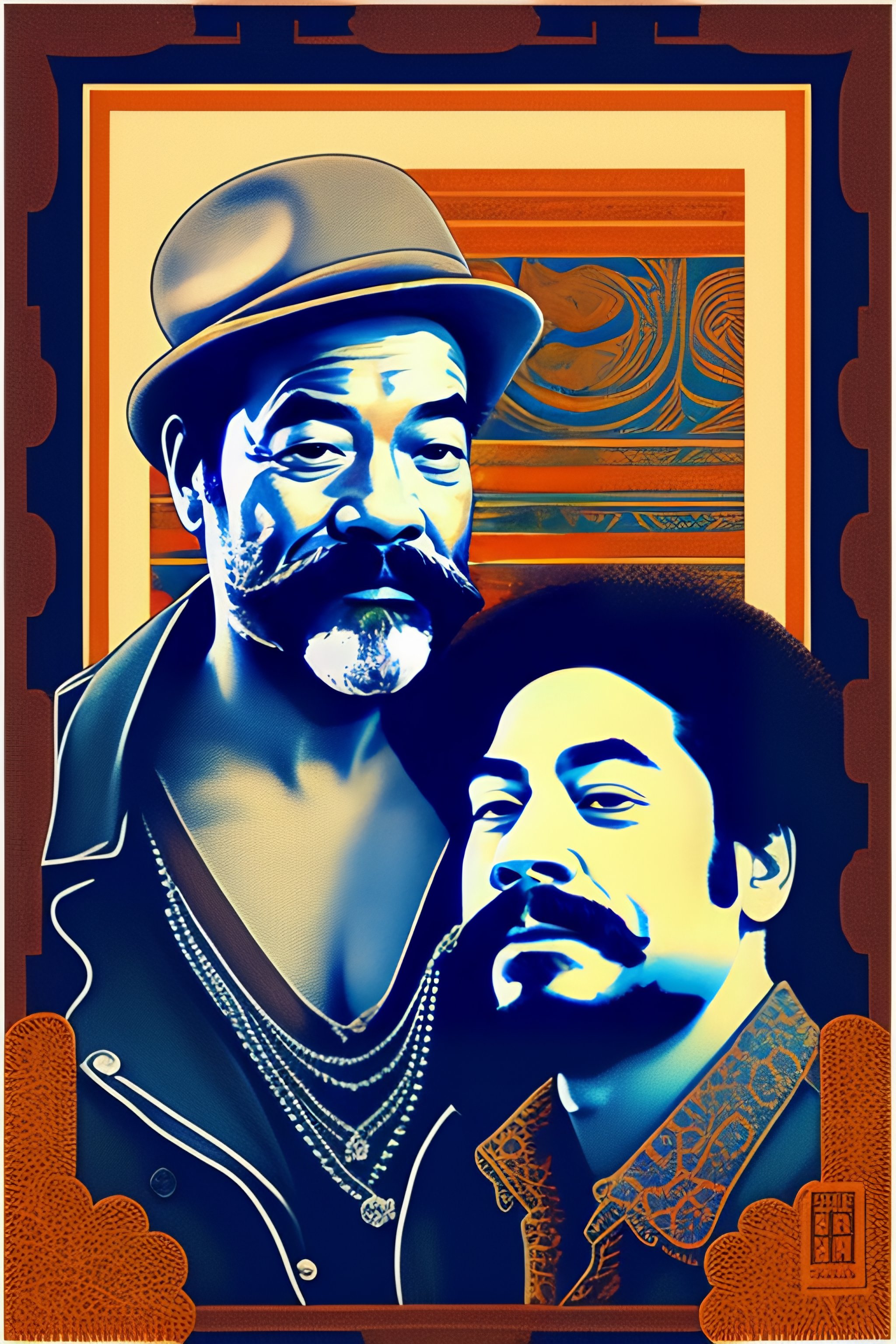 Lexica - Cheech and Chong in the style of a woodblock print, blueish ...