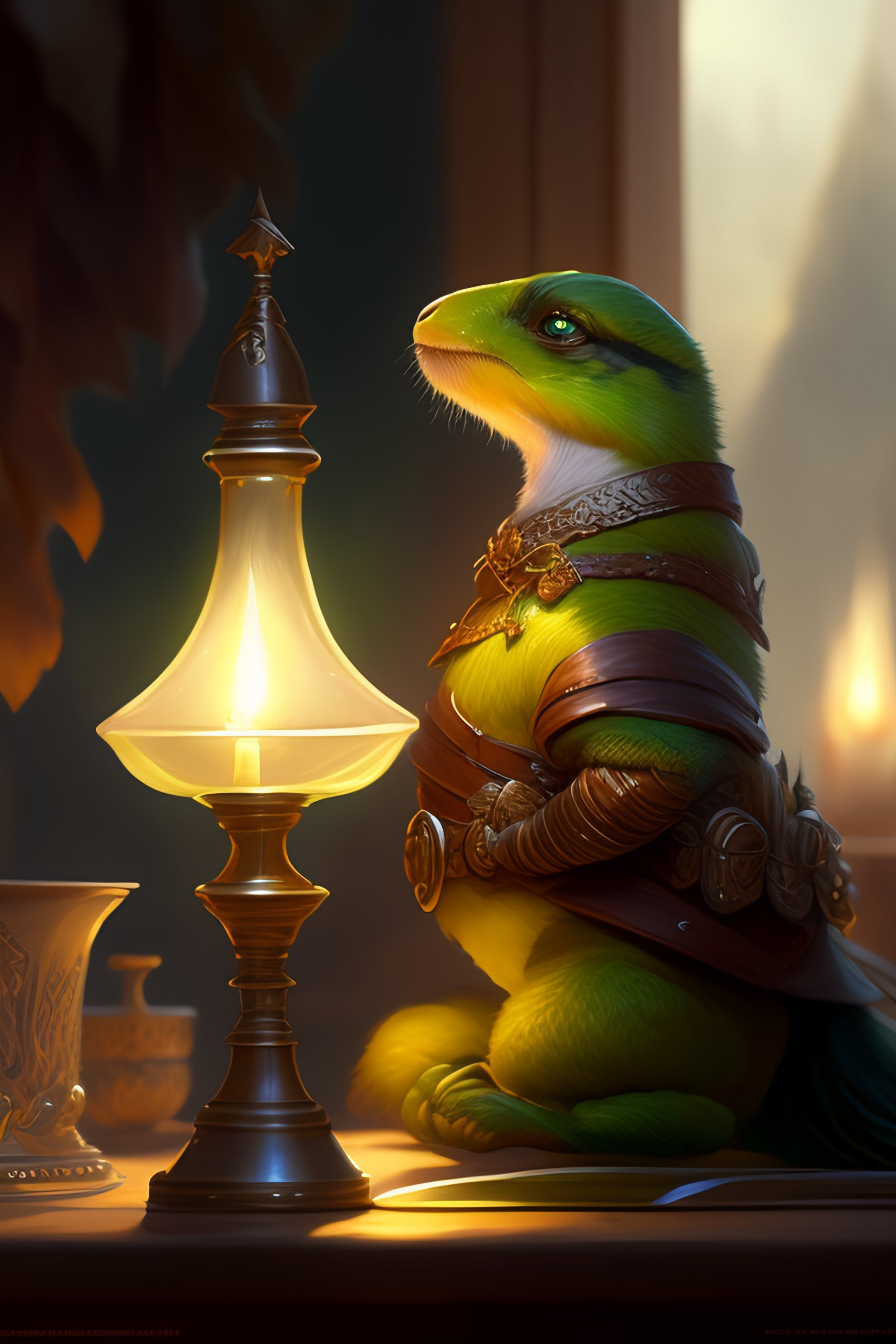 Lexica - Green worm on the table, by justin gerard and greg rutkowski ...