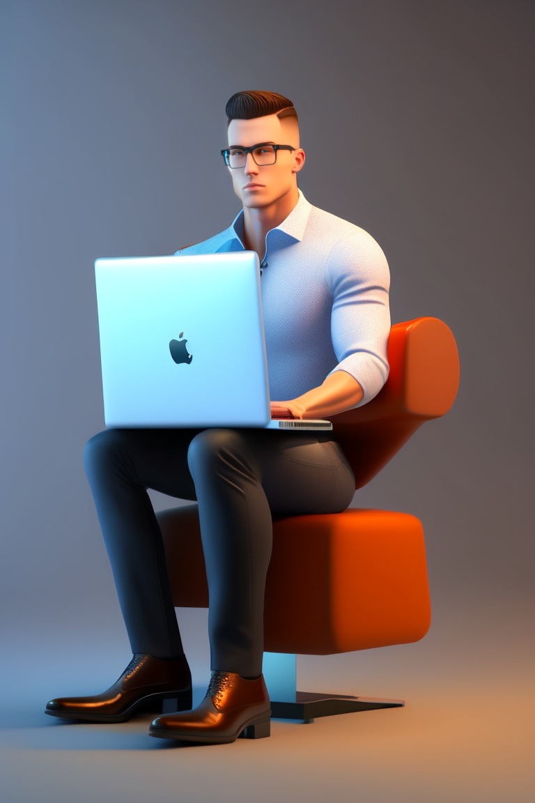 Lexica - Front Picture Pose of a man sitting in a chair with a laptop ...