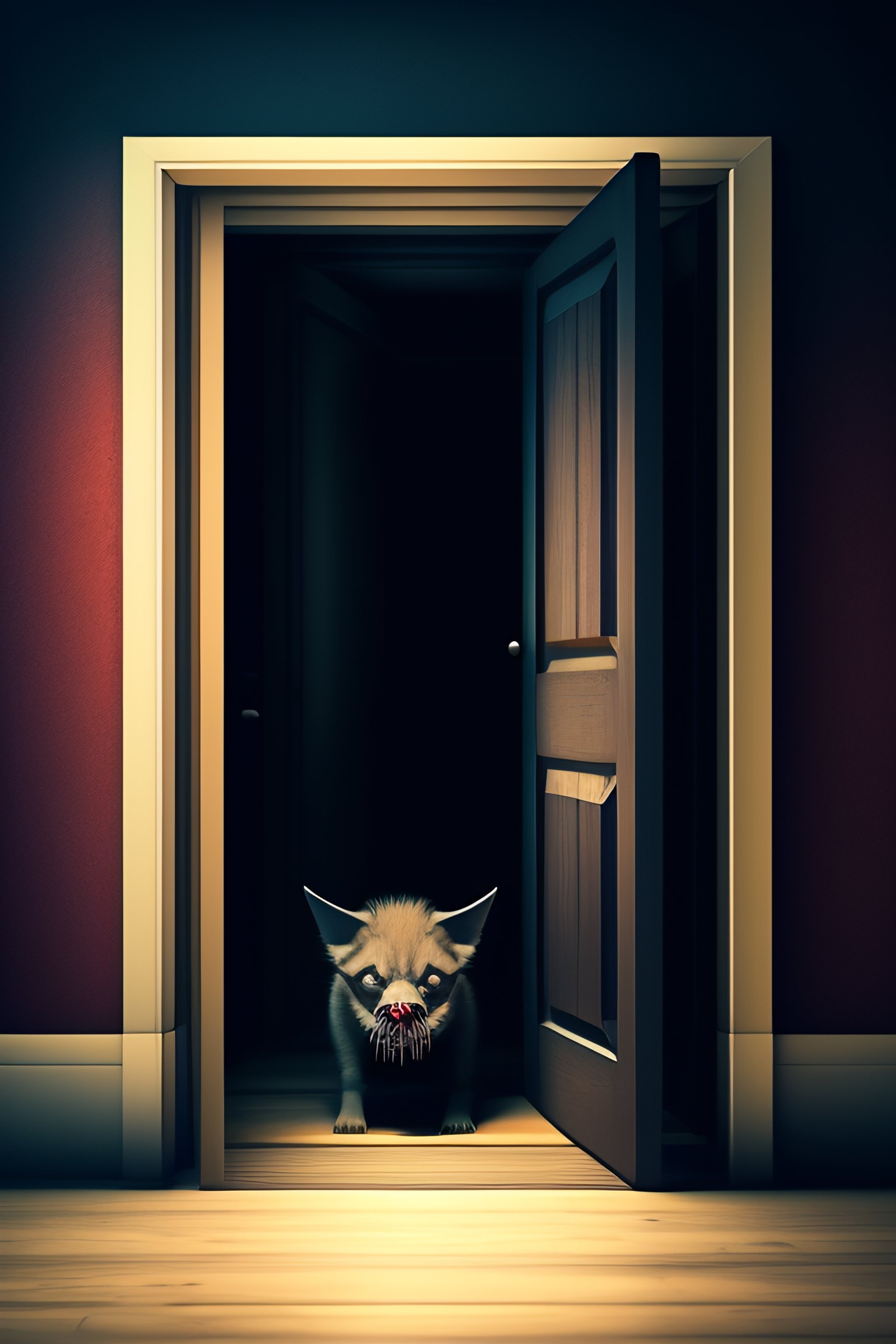 Lexica - Creepy creature sneaking through the doorway, with a head with ...