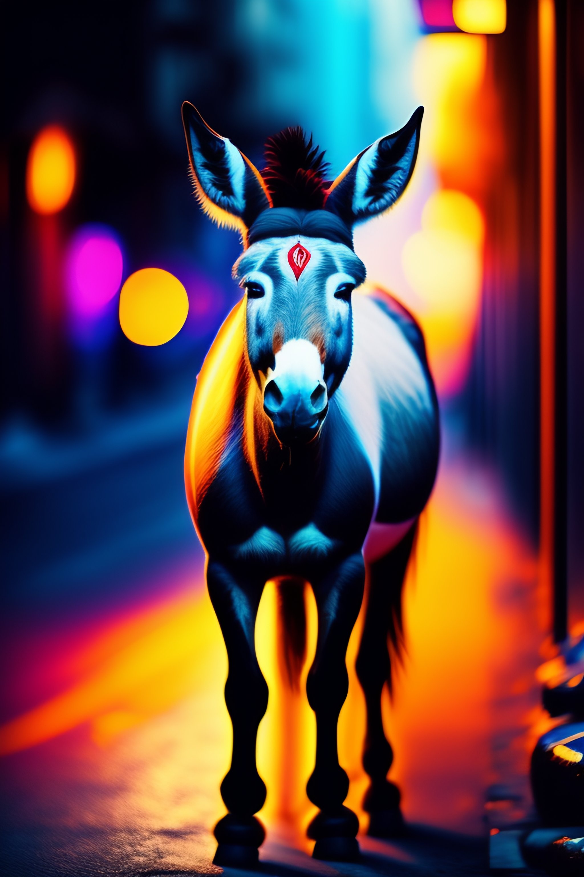 Lexica - Donkey hybrid in an attractive manner under neon lights ...