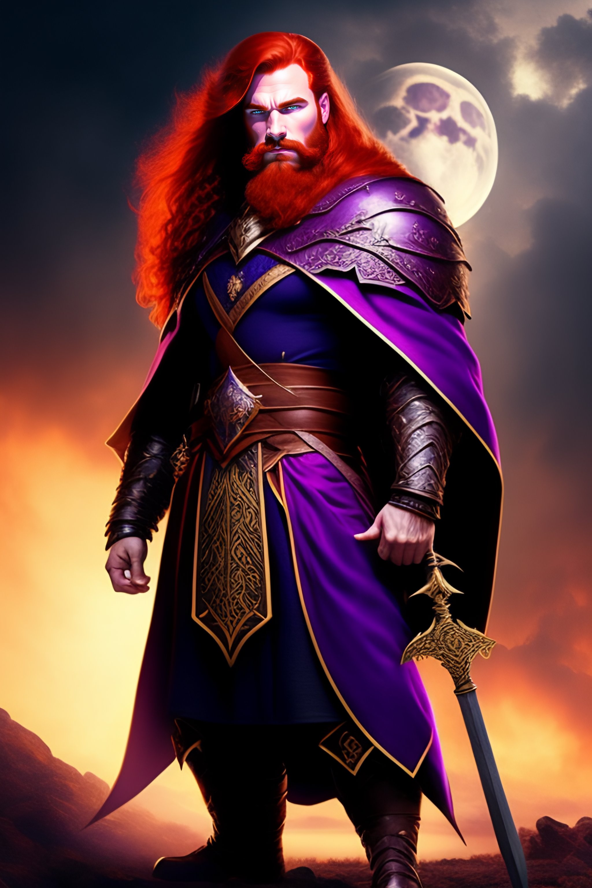 Lexica - Redhead male fantasy dwarf, very dark purple robes,big shield ...