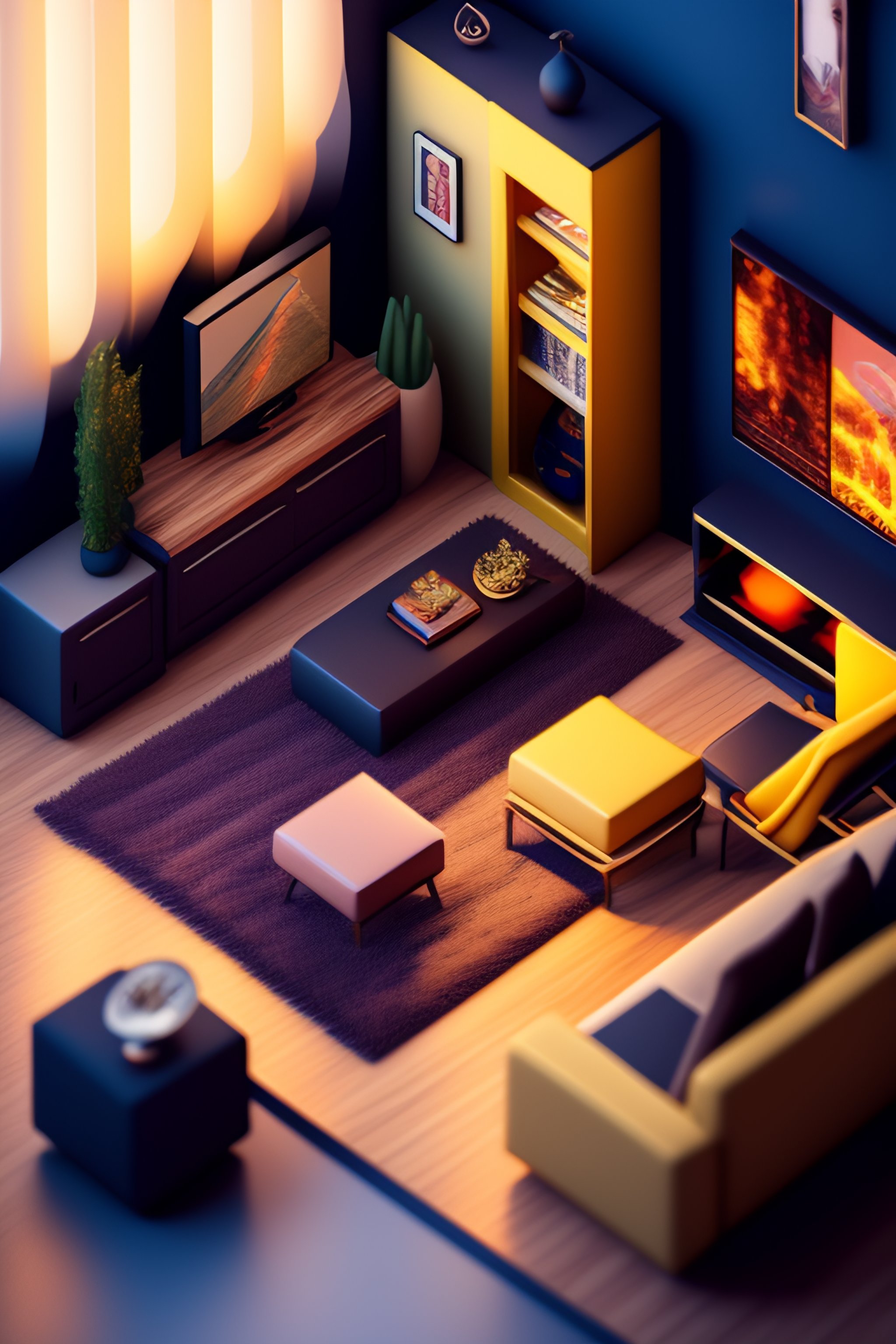 Lexica - Detailed isometric living room render, unreal engine voxel ...