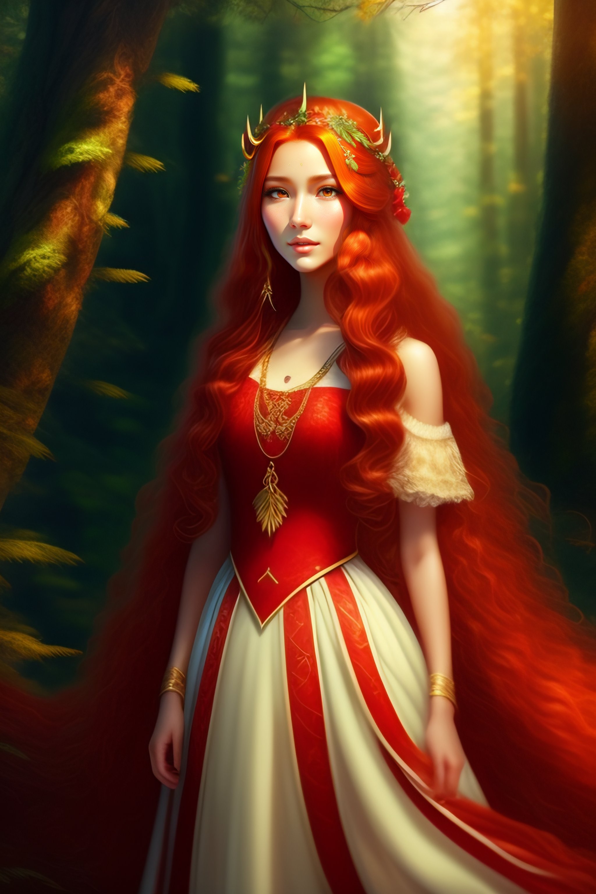 Lexica - Barefoot princess from the forest in a long dress with long ...
