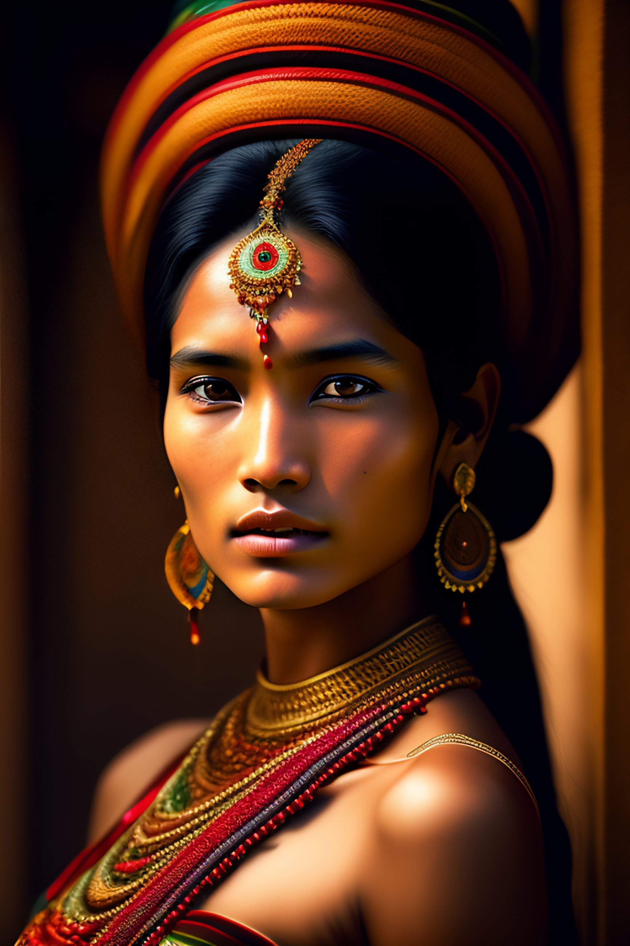 Lexica - Portrait of a stunningly beautiful alluring nepalese tribal ...
