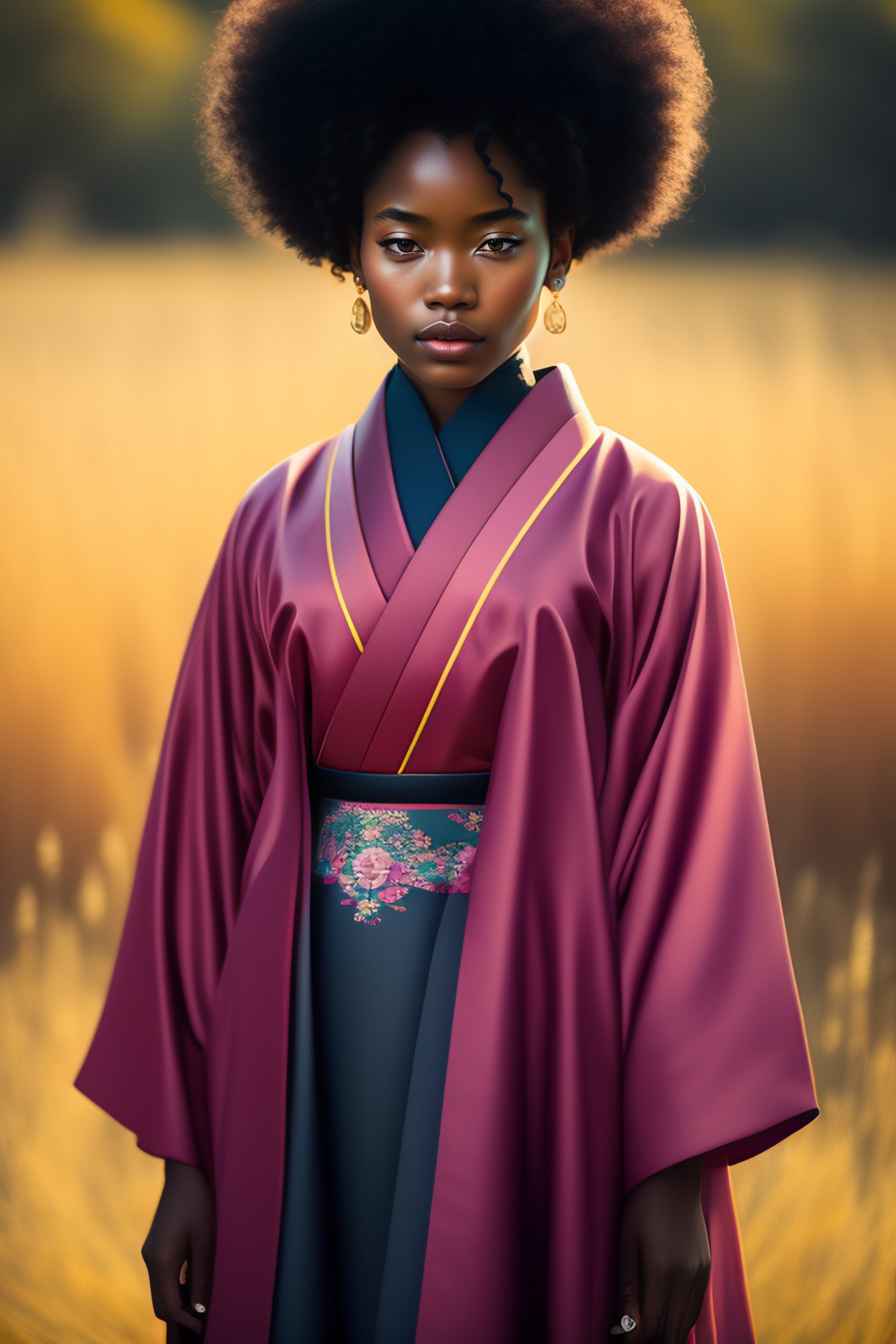 Lexica - Black girl, japanese clothes, ((muted colors))