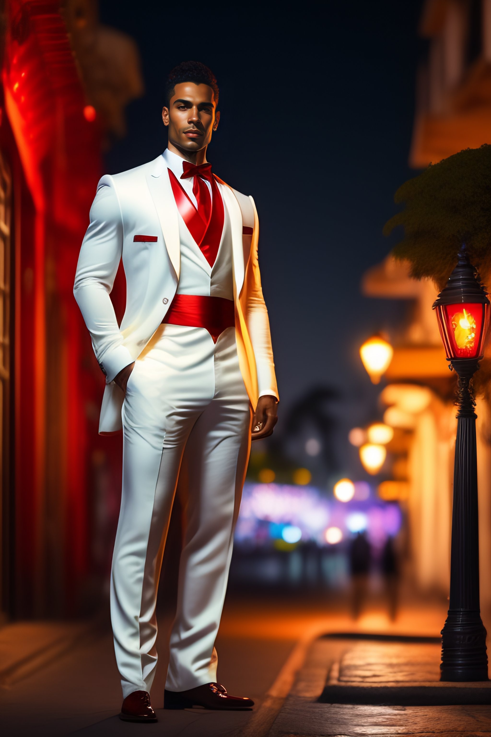 Lexica - Beautiful mulatto brazilian man wearing white suit and red tie ...