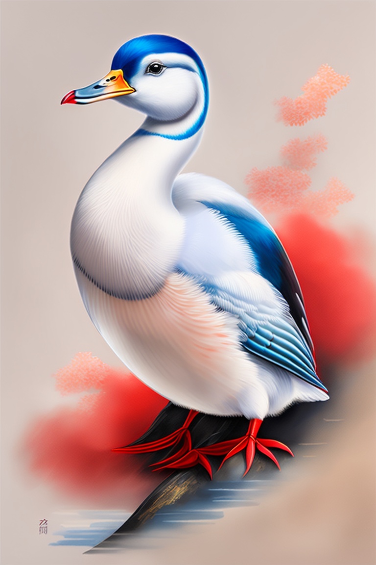 Lexica - Traditional Chinese ink painting of a white duck, Black and ...