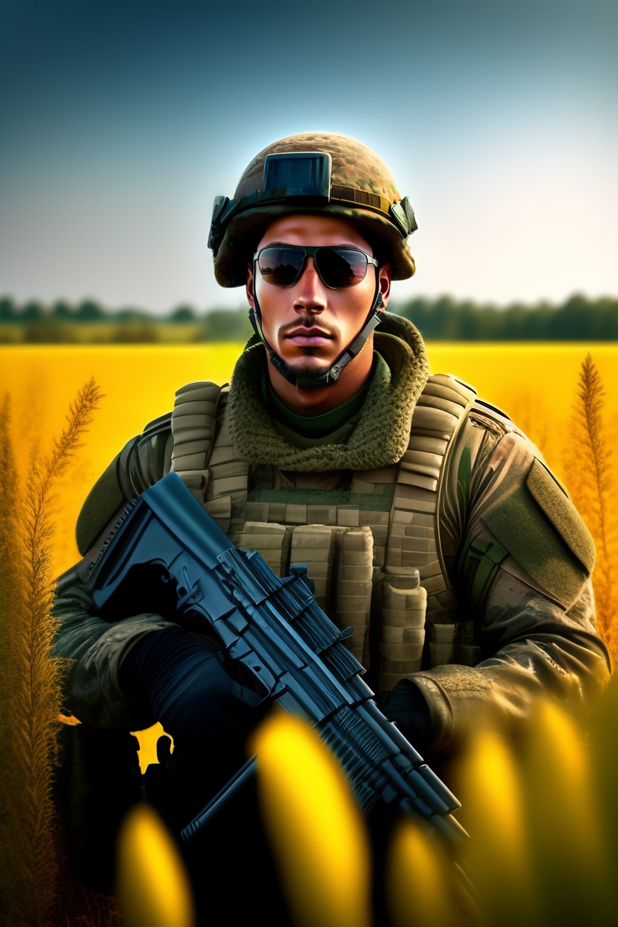 Lexica - Realistic future soldier in a field of bullets