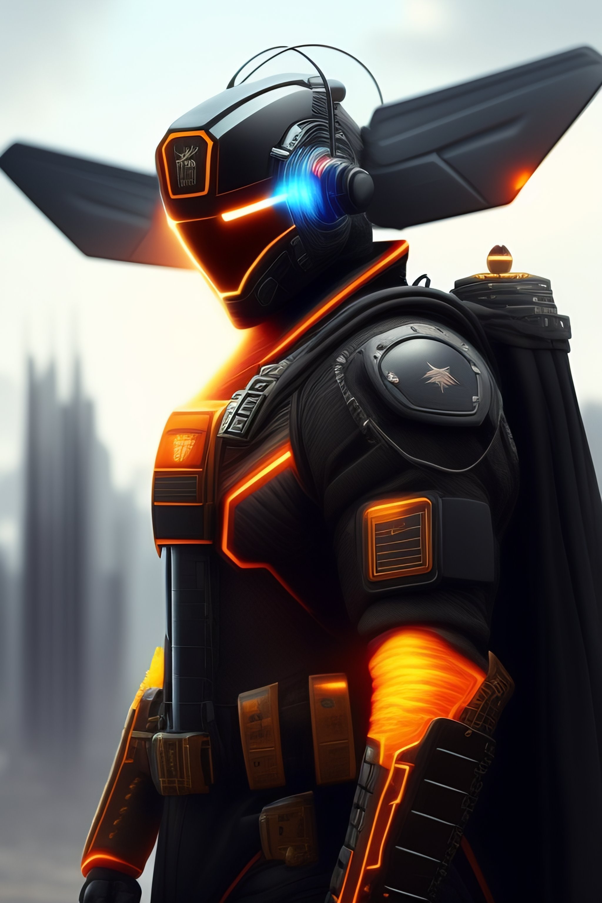 Lexica - Black mini cyber military drone , background war , fire man ...