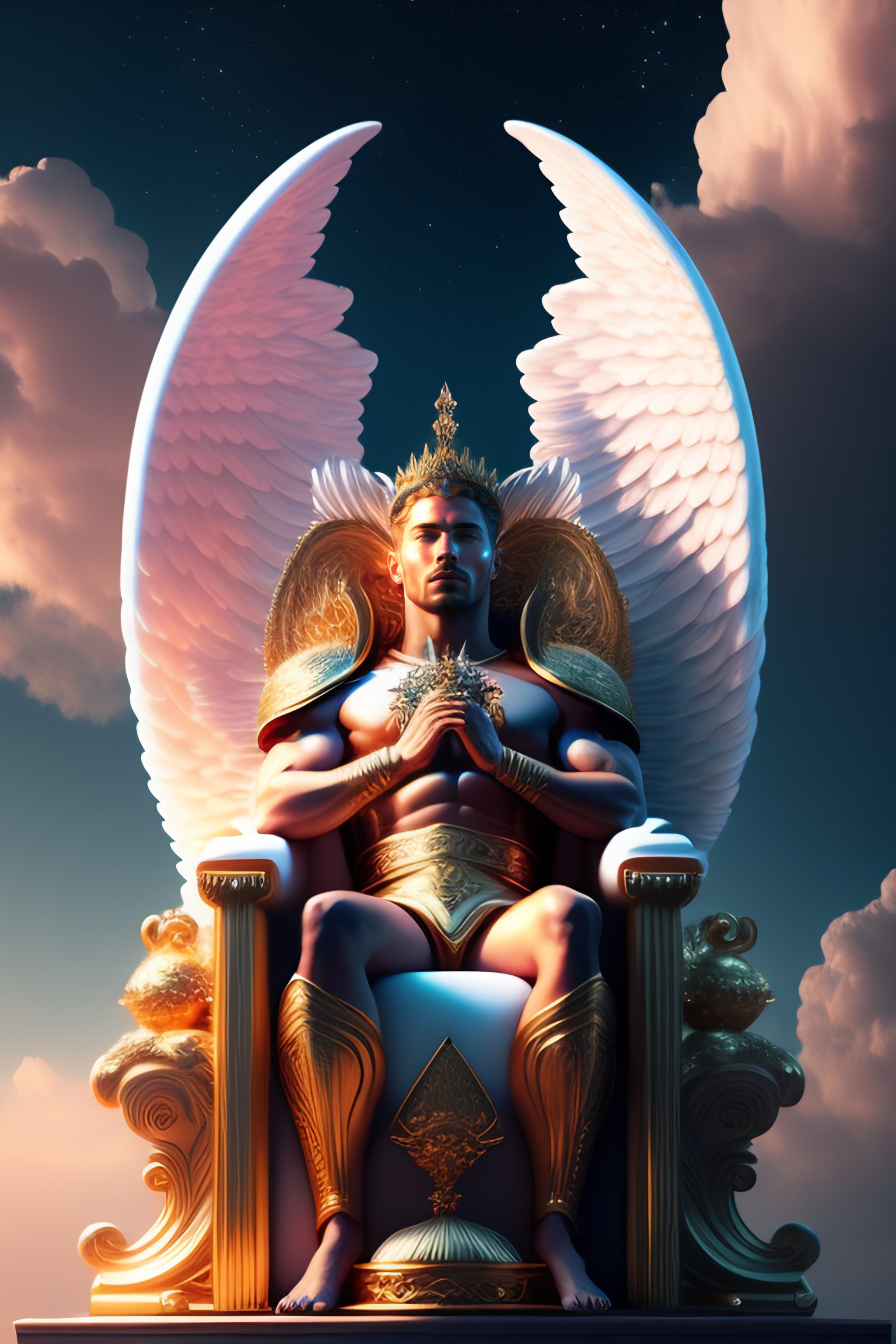 Lexica - God sitting on a throne surrounded by angels, clouds and stars ...