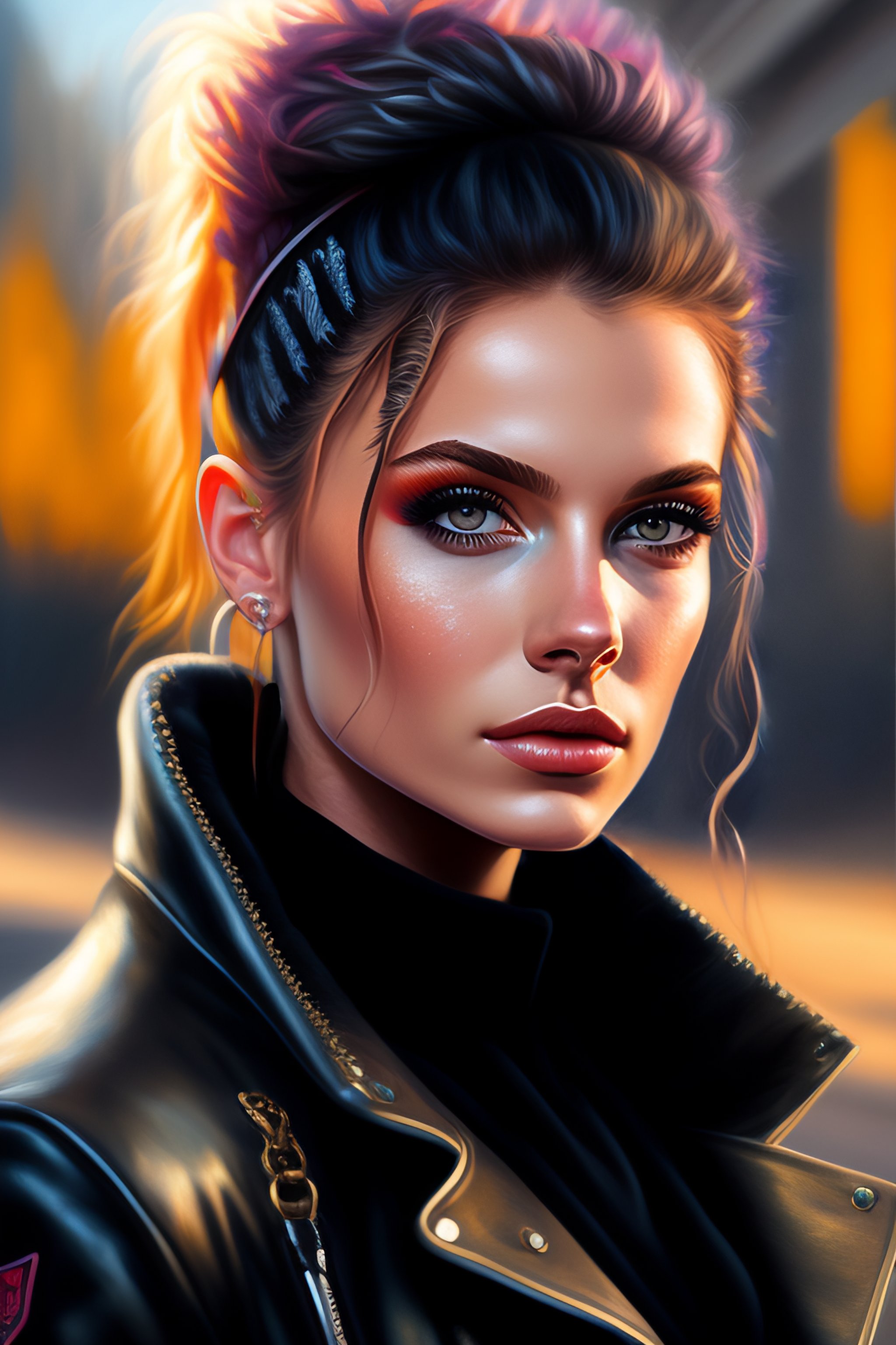 Lexica - Cute punk rock girl, mad max jacket, renaissance, cables on ...