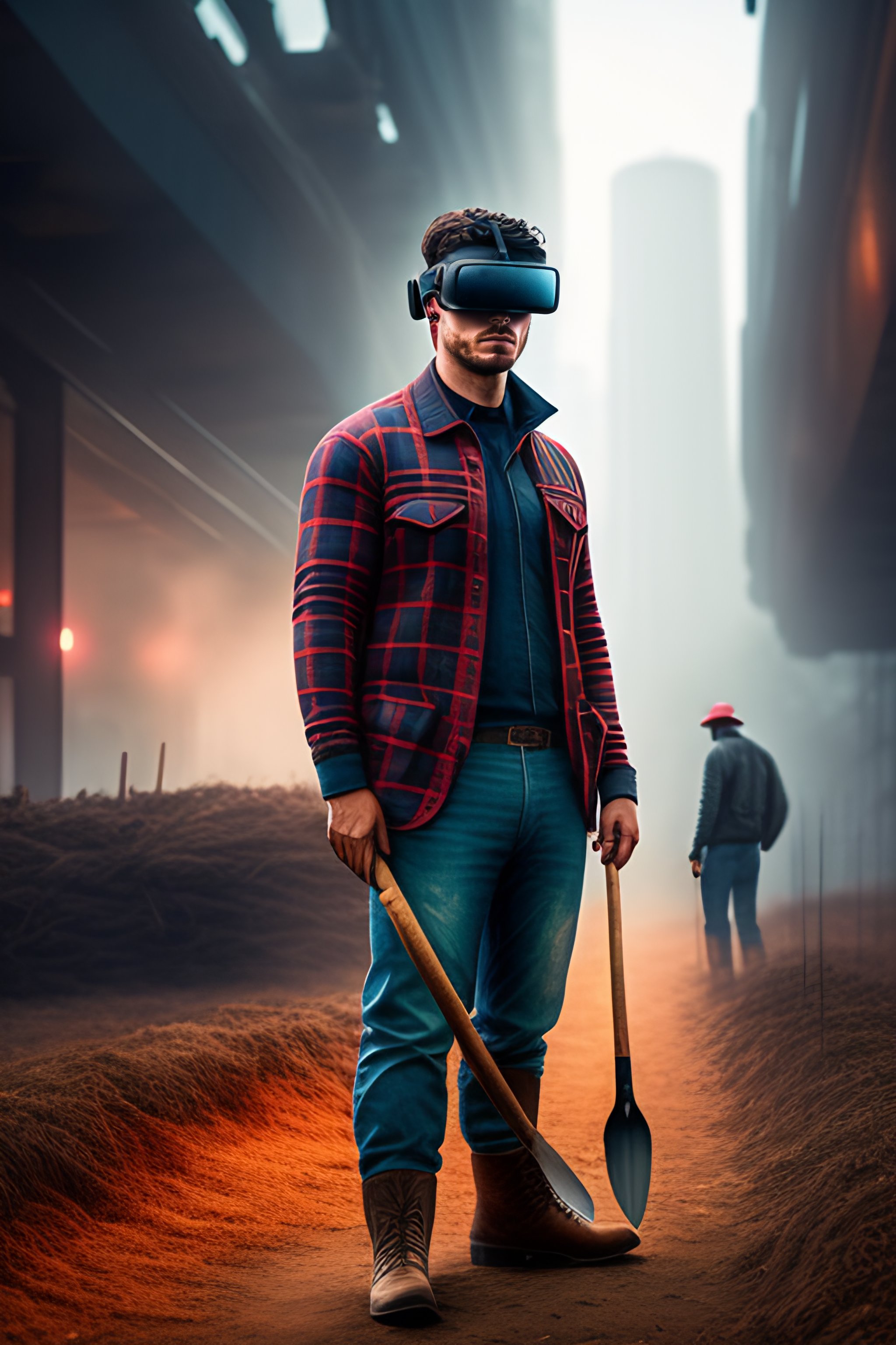 Lexica - A portrait of sad young farmer using a virtual reality headset ...