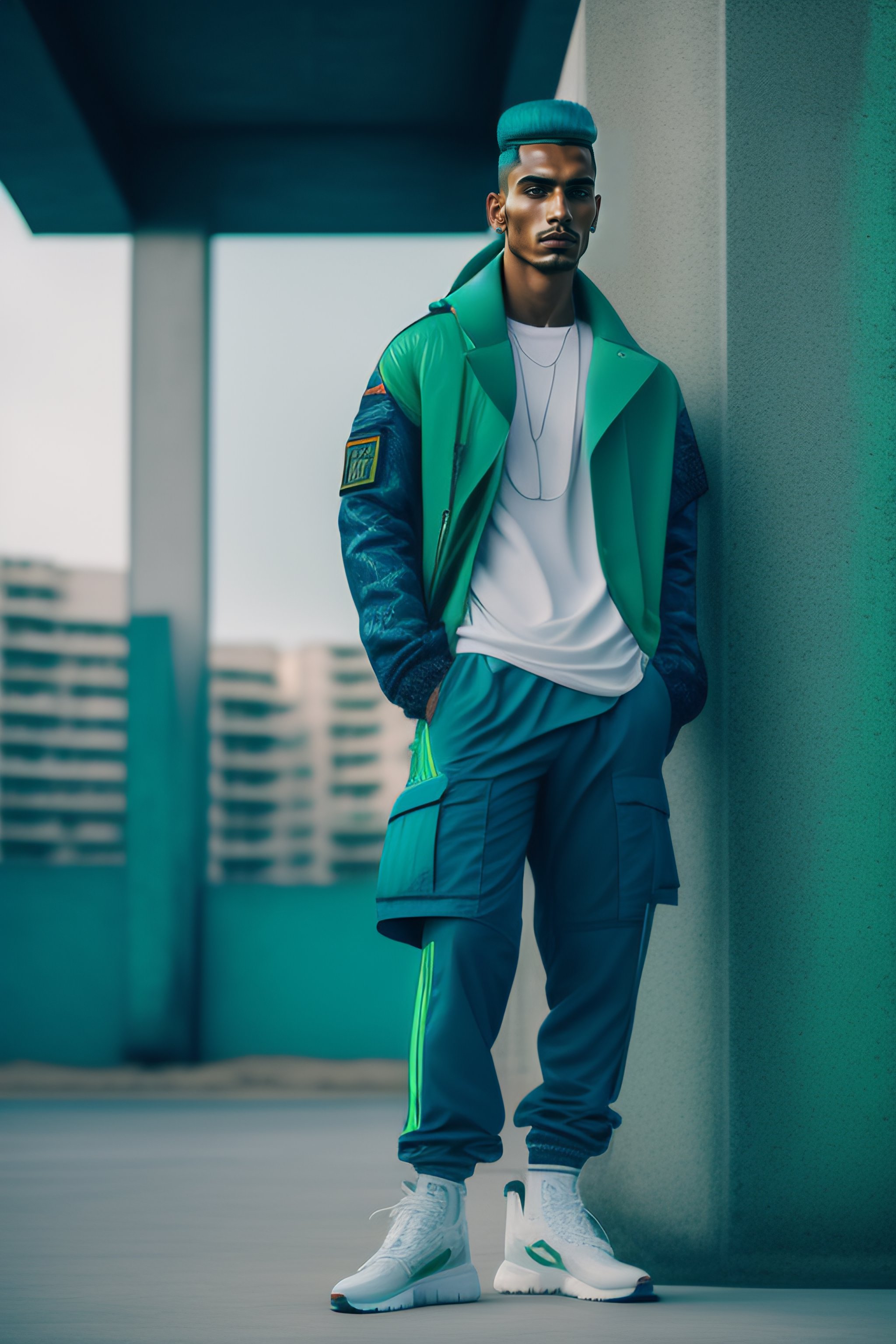 Lexica - Portrait of beautiful arab cyberpunk male V with blue green ...