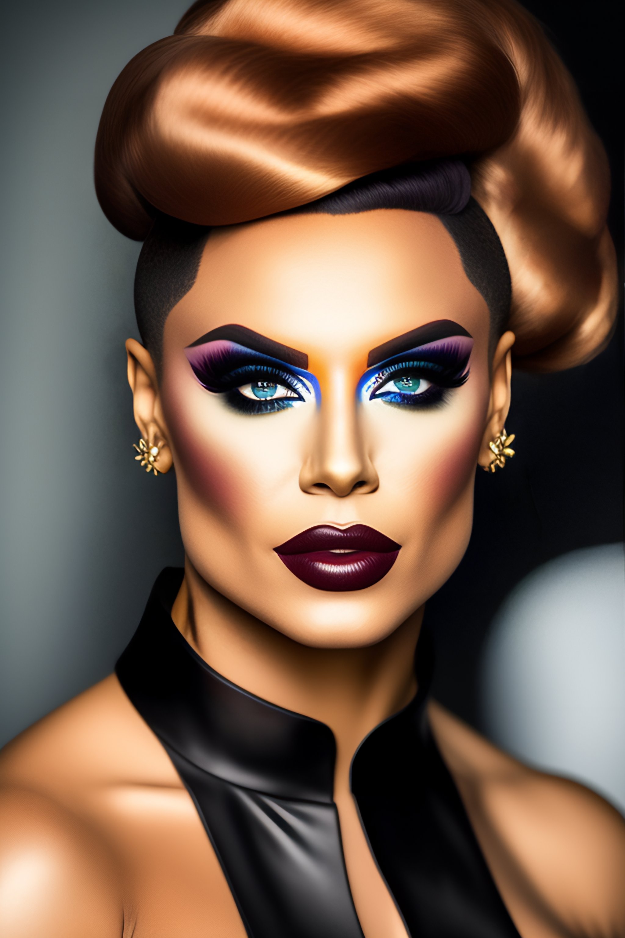 Lexica - Realistic image, a british drag artist wearing neutral makeup ...