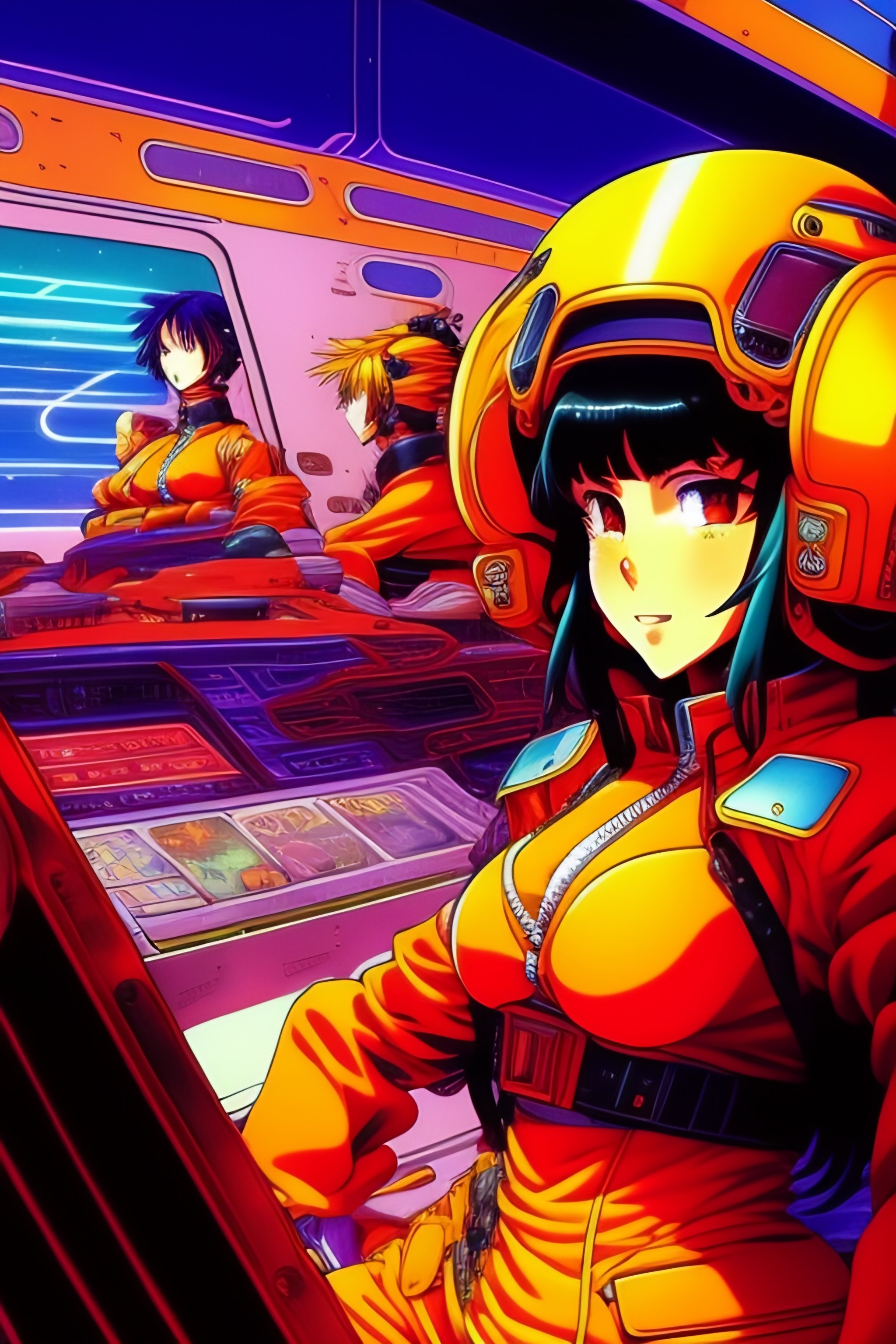 Lexica - Vintage 90's anime style. cluttered starship interior; crew ...