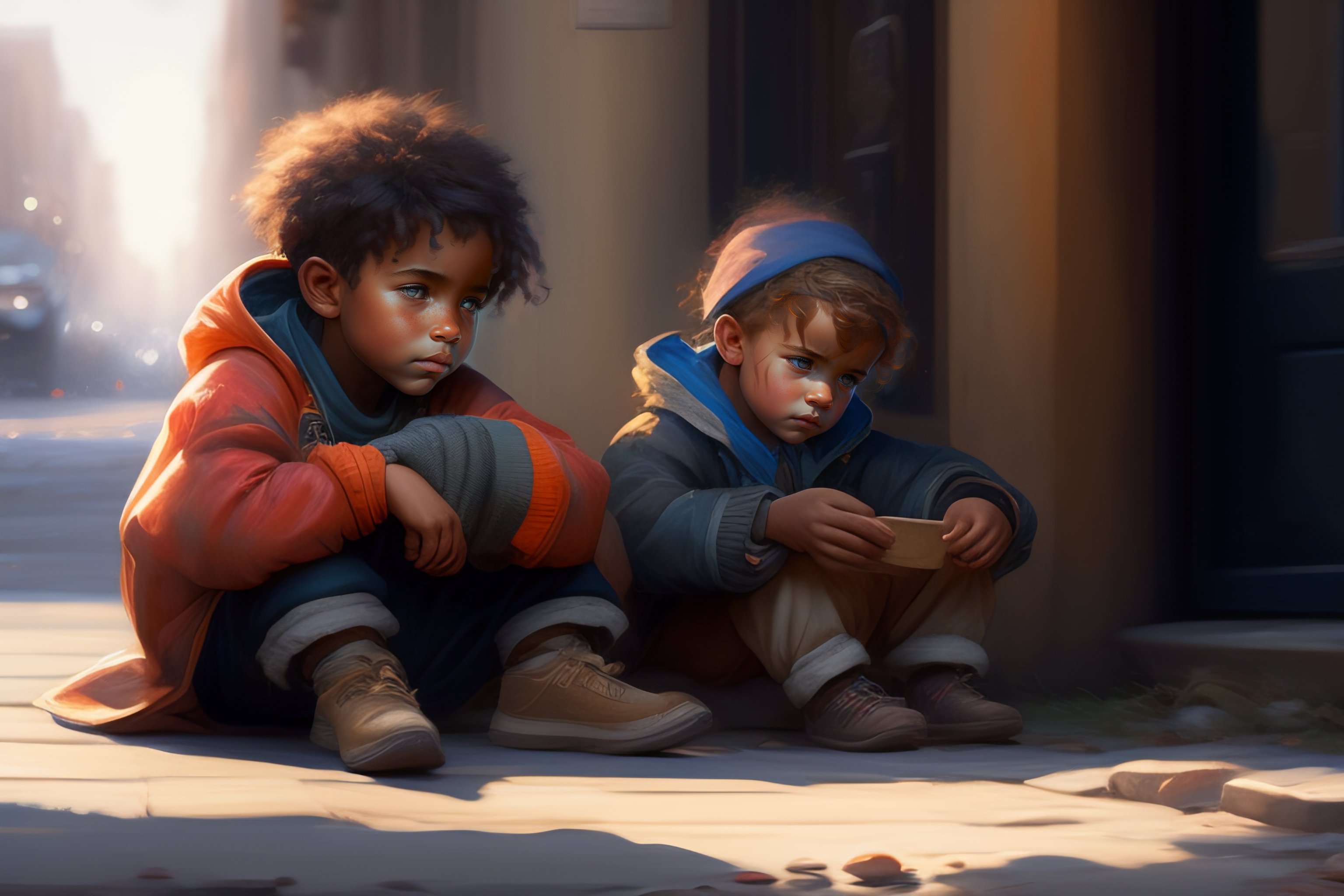 Lexica - Poor children with ragged clothes and messy hair sitting on ...