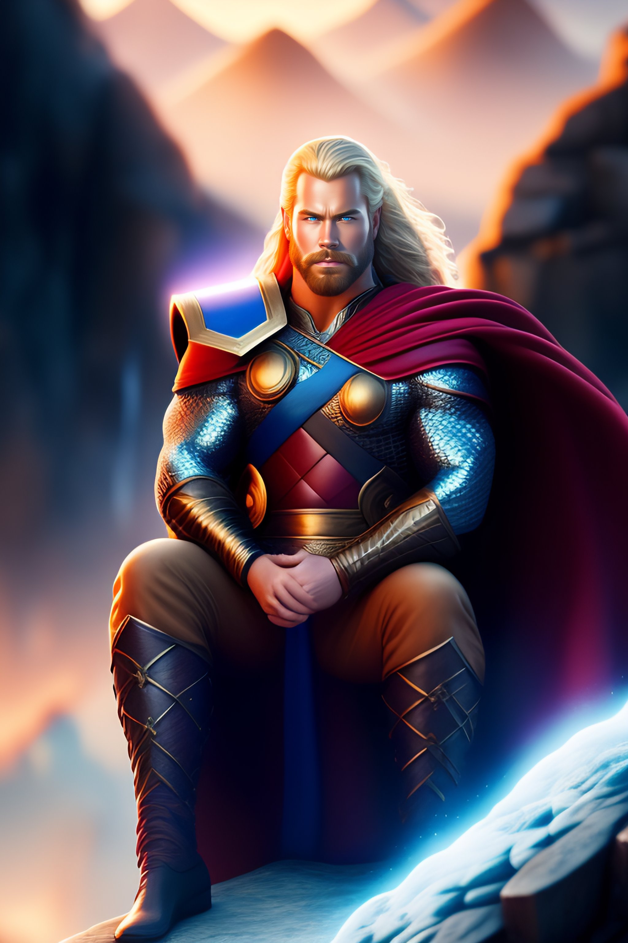 Lexica - An action scene of thor sitting on a magic carpet, on the ...