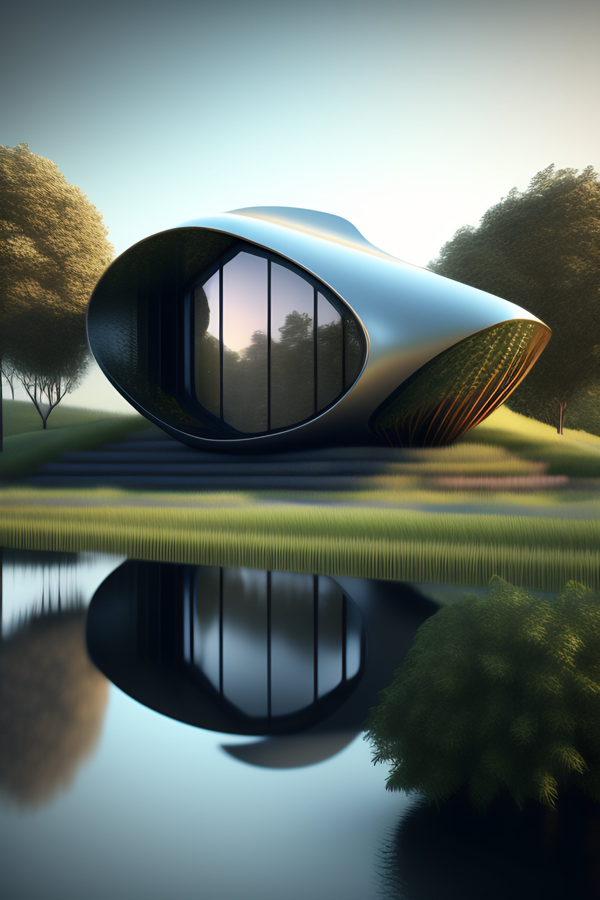 Lexica - Organic house next to the lake, zaha hadid, parametric, organic, render, 8k ...