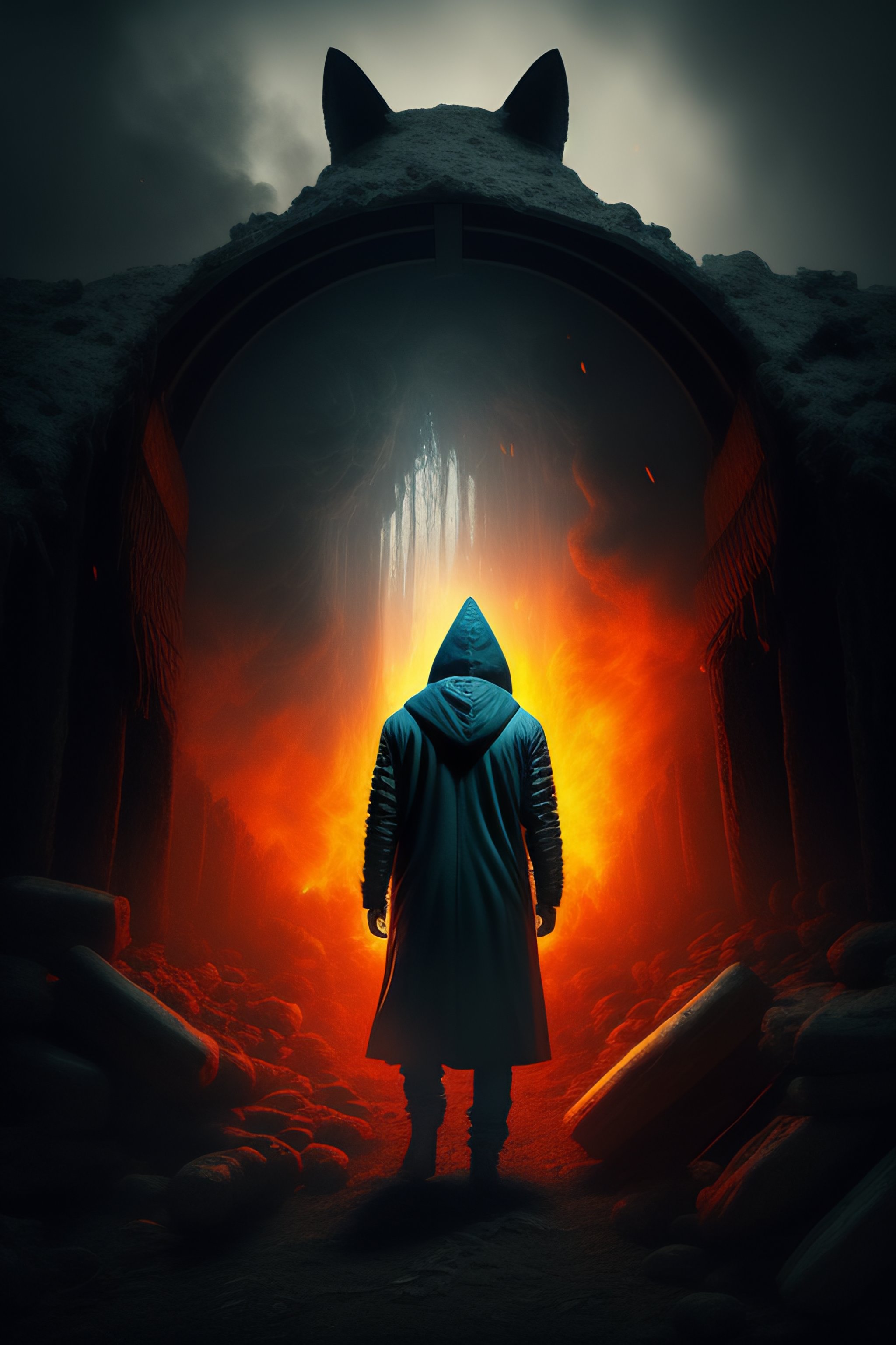 Lexica - Face of death with a hoodie in hell, above a pile of corpses ...