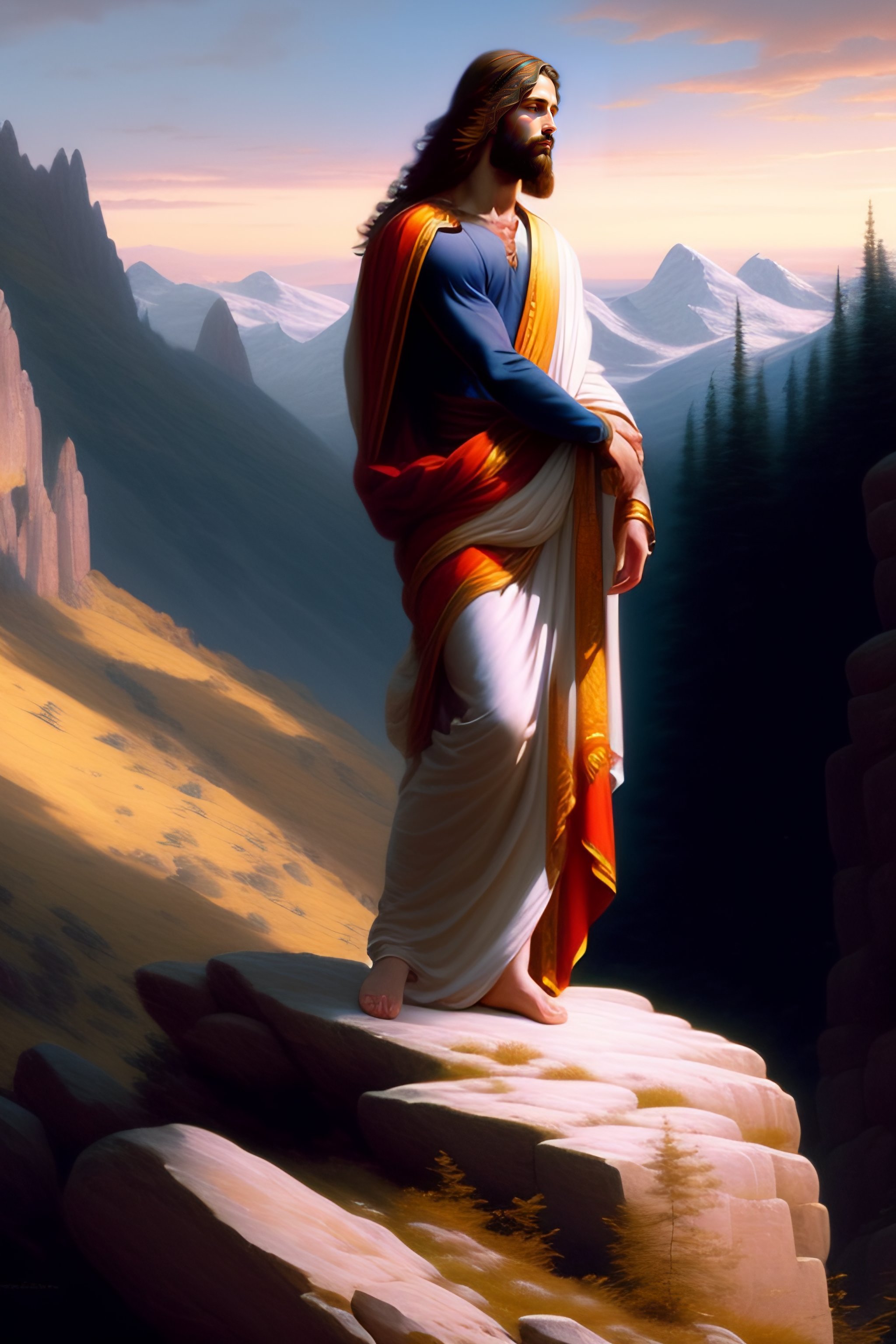 Lexica - Full body jesus christ on mountain, landscape, intricate ...